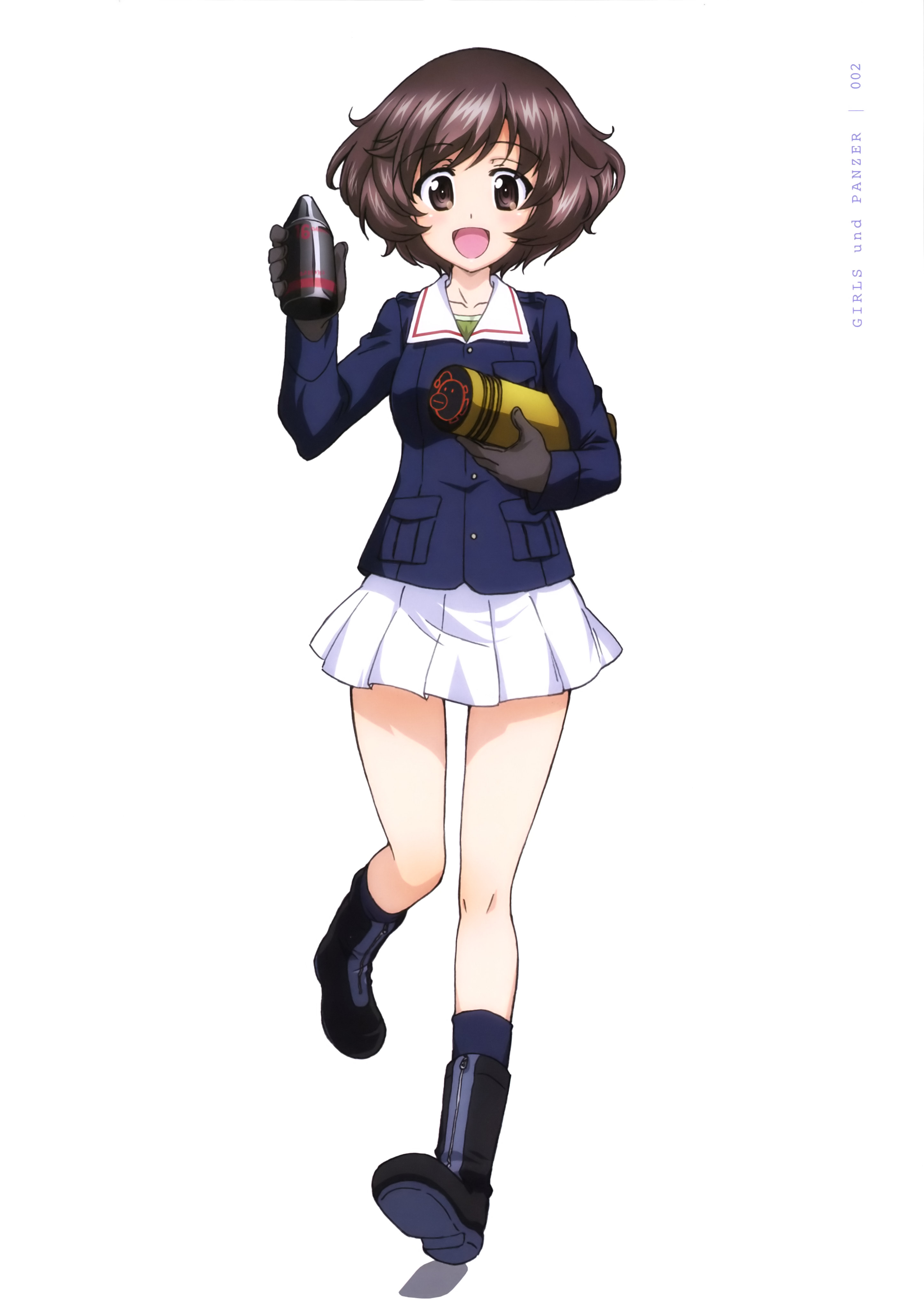 Safebooru - 1girl :d absurdres akiyama yukari black footwear blue jacket blue legwear boots ...