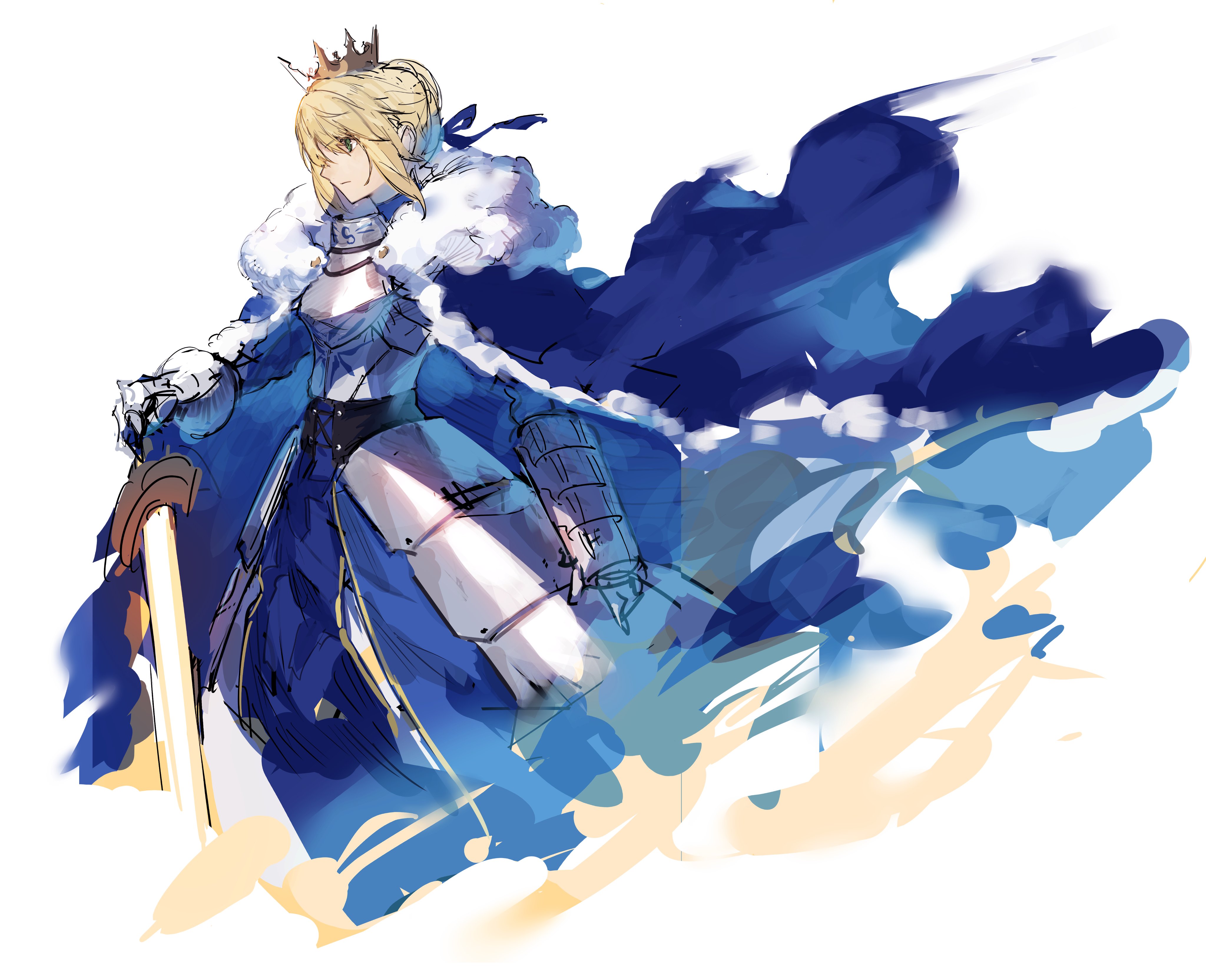 kamonegi (meisou1998) fate/stay night saber armor dress sketch sword ...