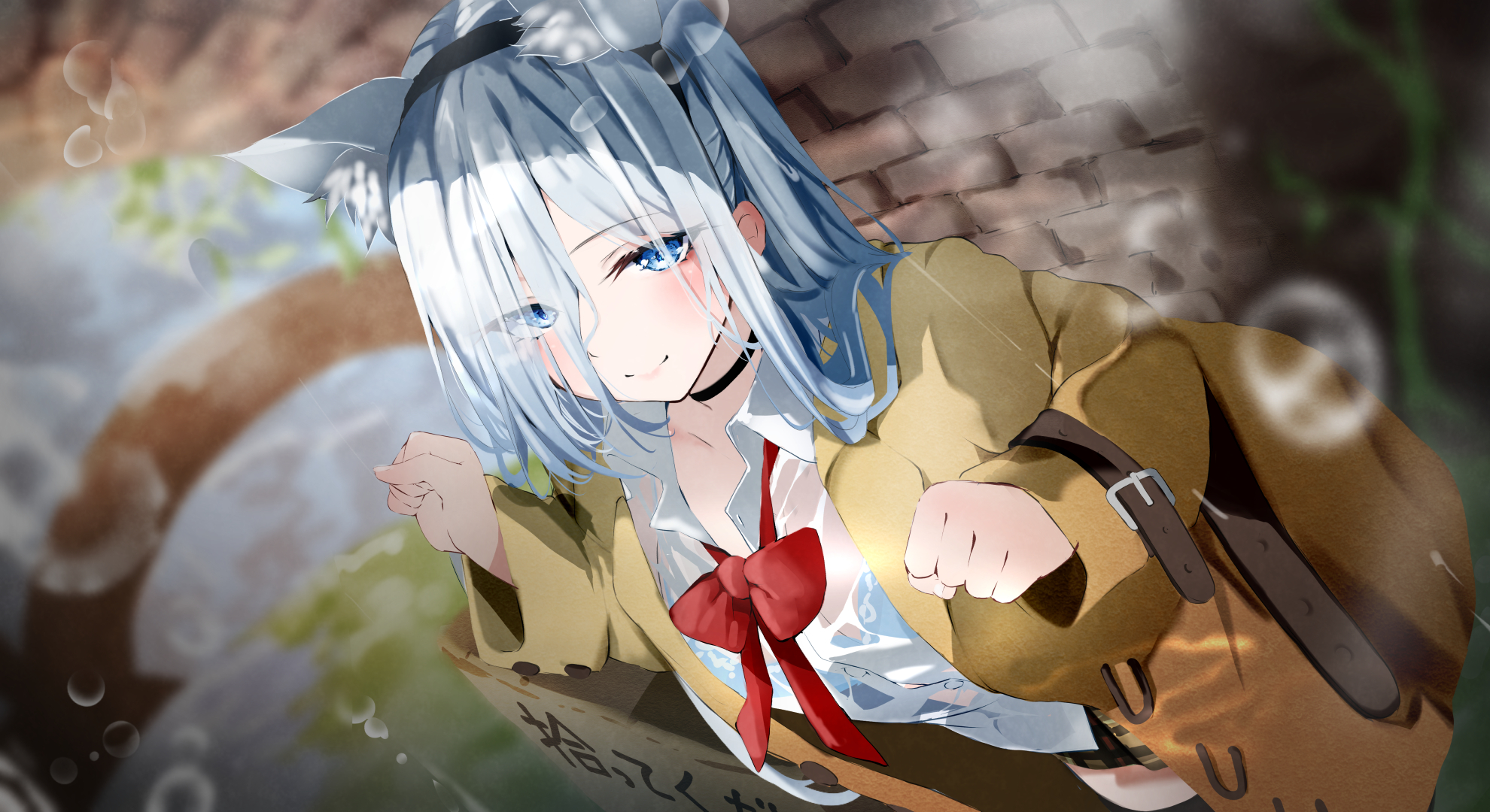 raru. animal ears bra nekomimi see through seifuku thighhighs wallpaper ...