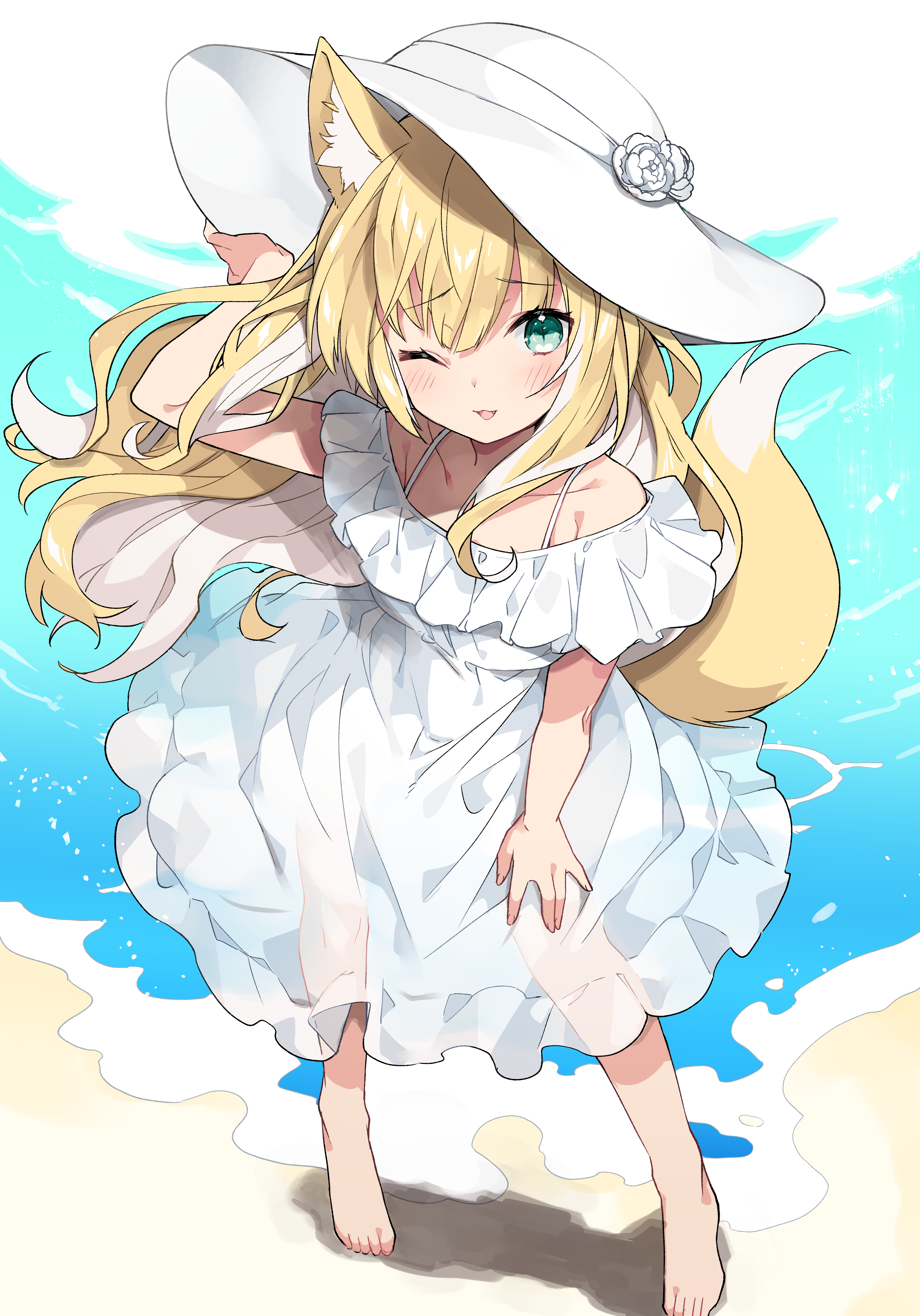 kamiyoshi rika animal ears dress kitsune see through summer dress tail ...