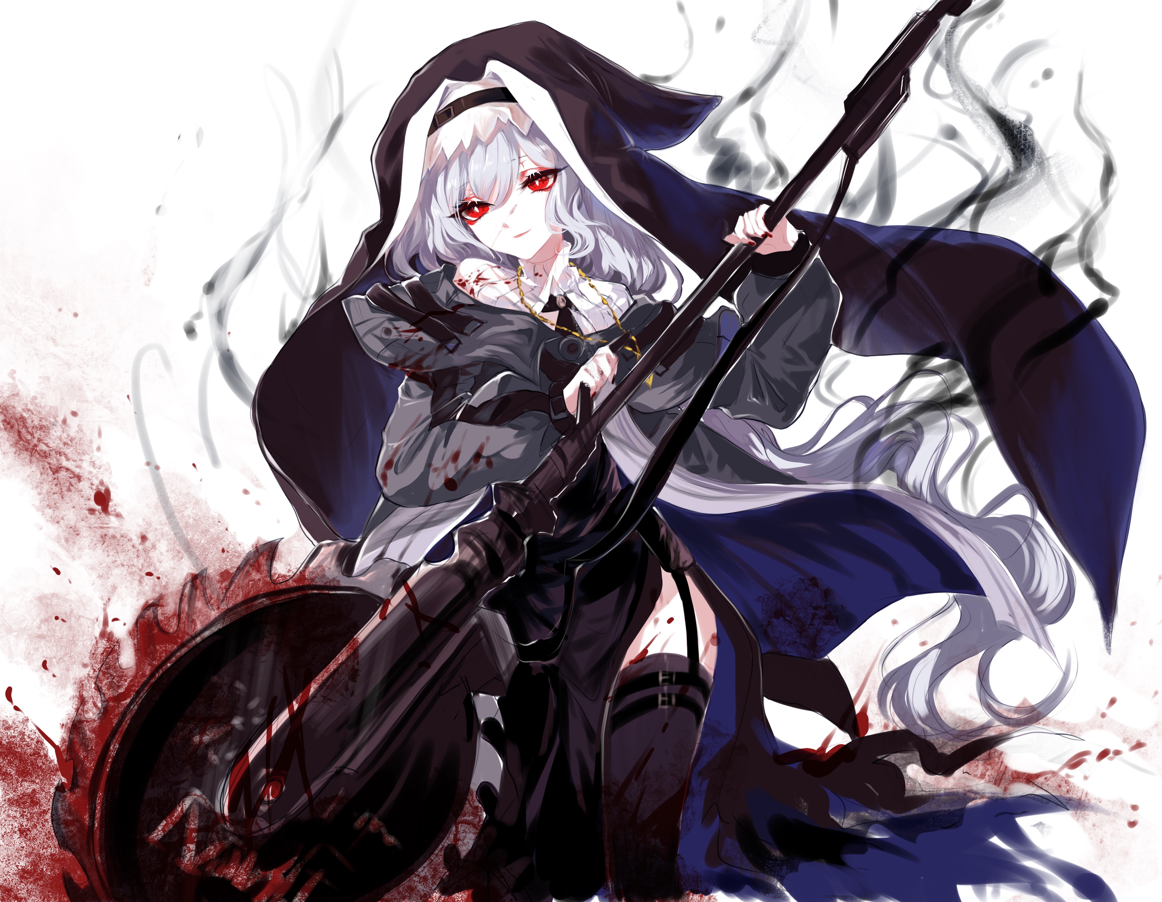 sheya arknights specter (arknights) blood stockings thighhighs weapon ...
