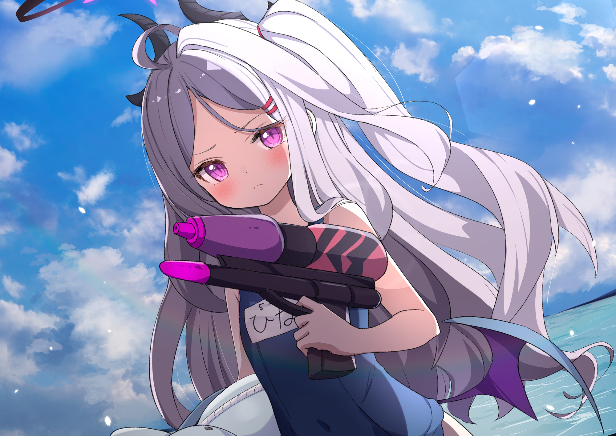 amedamahitotubu blue archive sorasaki hina angel gun horns loli school ...