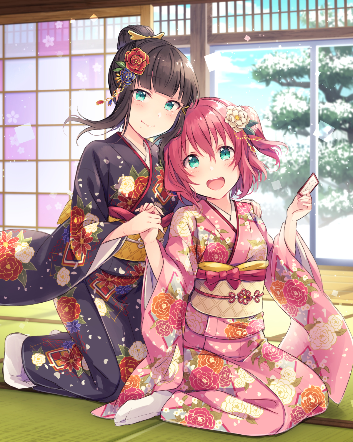 sakou mochi love live! sunshine!! kurosawa dia kurosawa ruby kimono ...