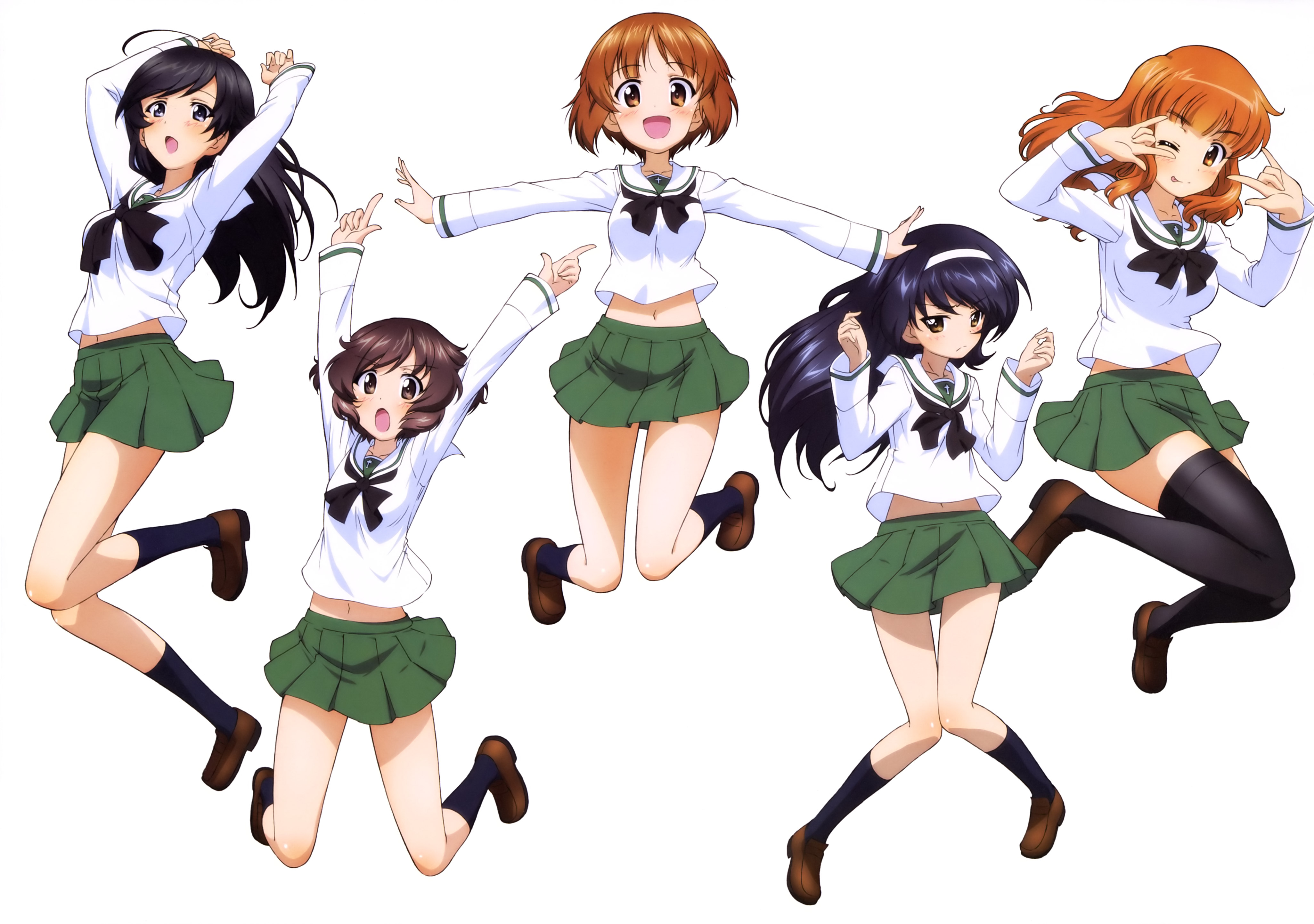 Safebooru 5girls D Q Absurdres Ahoge Akiyama Yukari Arms Up Black