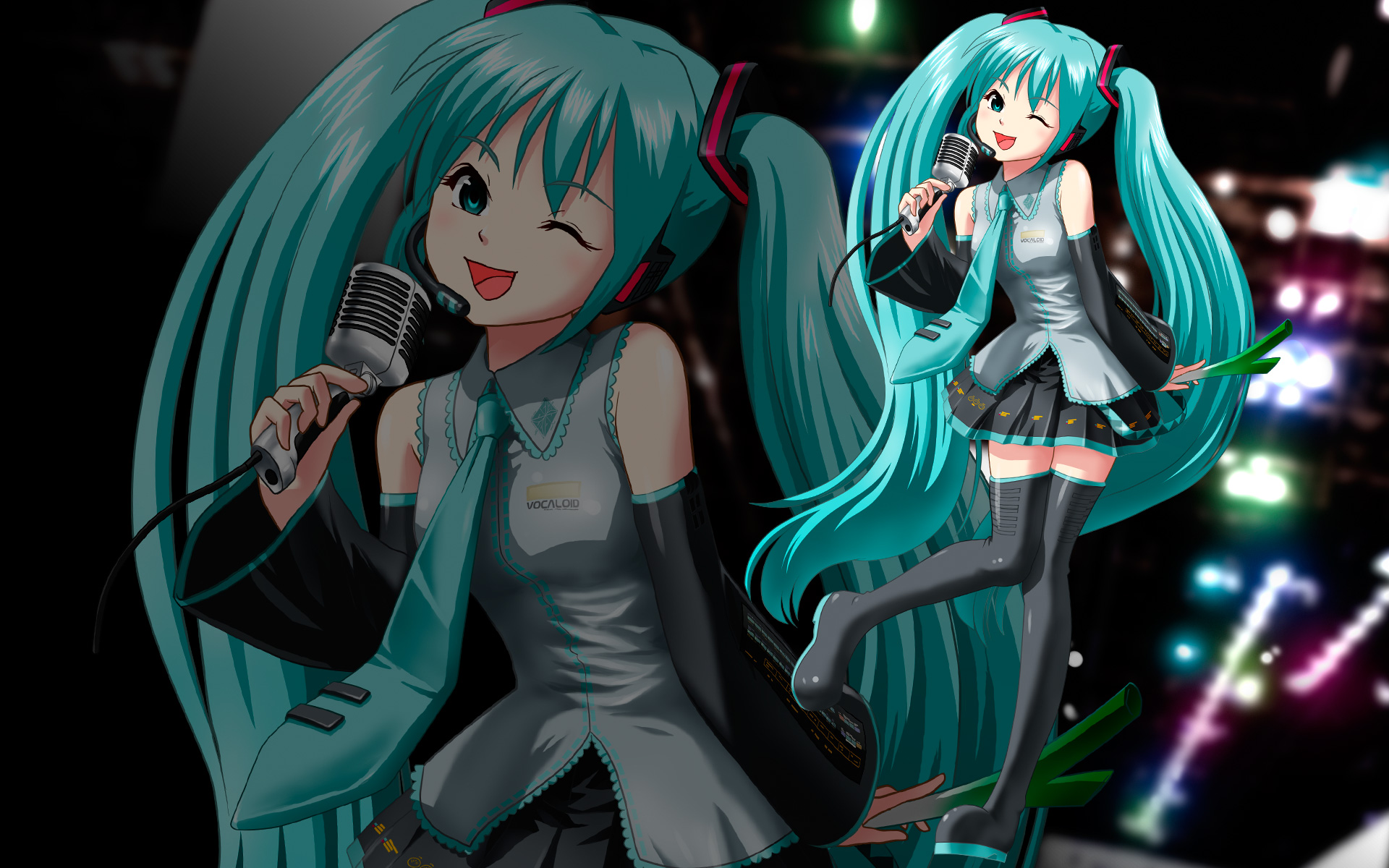 mike (artist) vocaloid hatsune miku thighhighs wallpaper jpeg artifacts ...