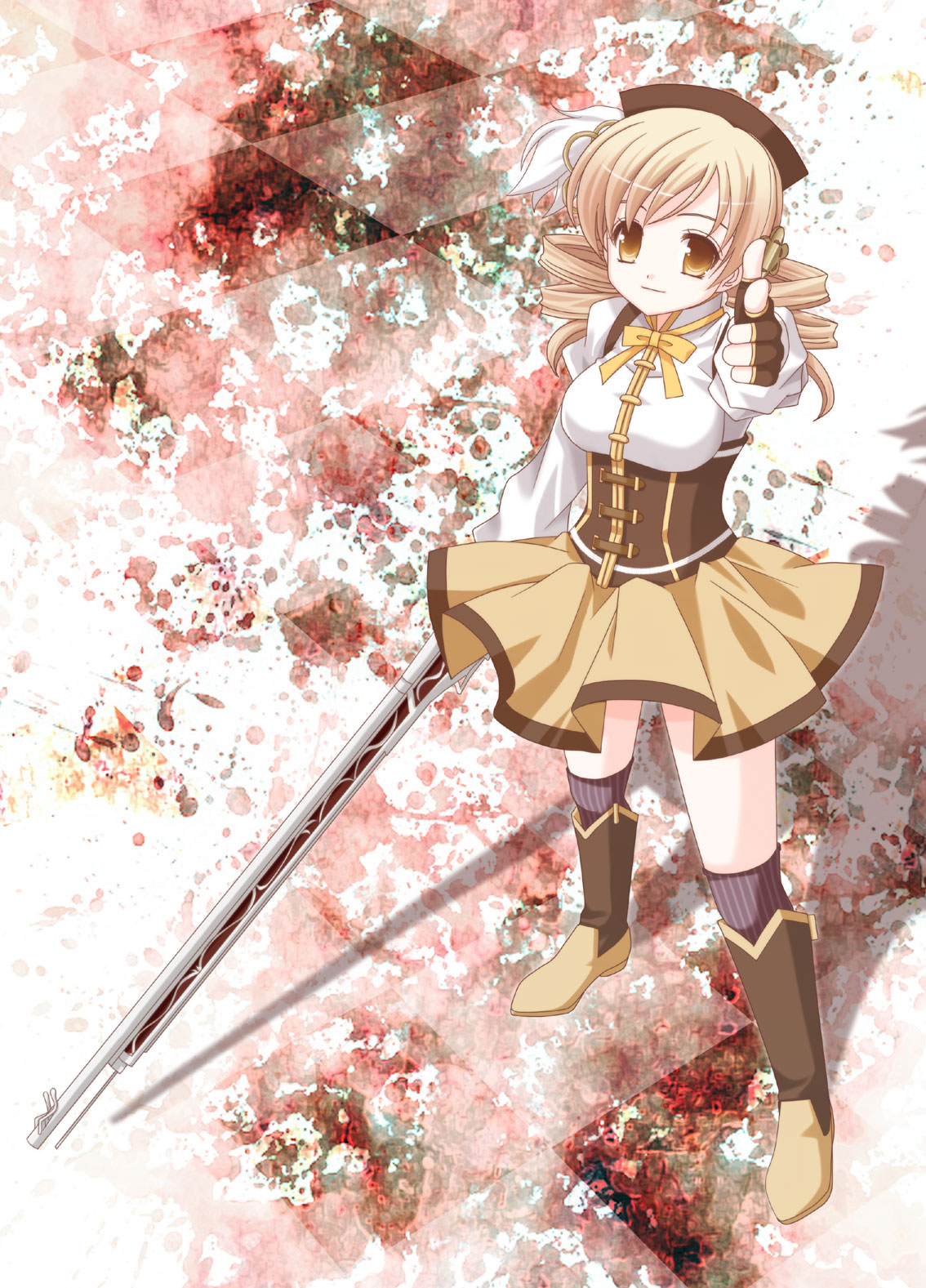 chiaki (daybreak) mahou shoujo madoka magica tomoe mami gun thighhighs ...