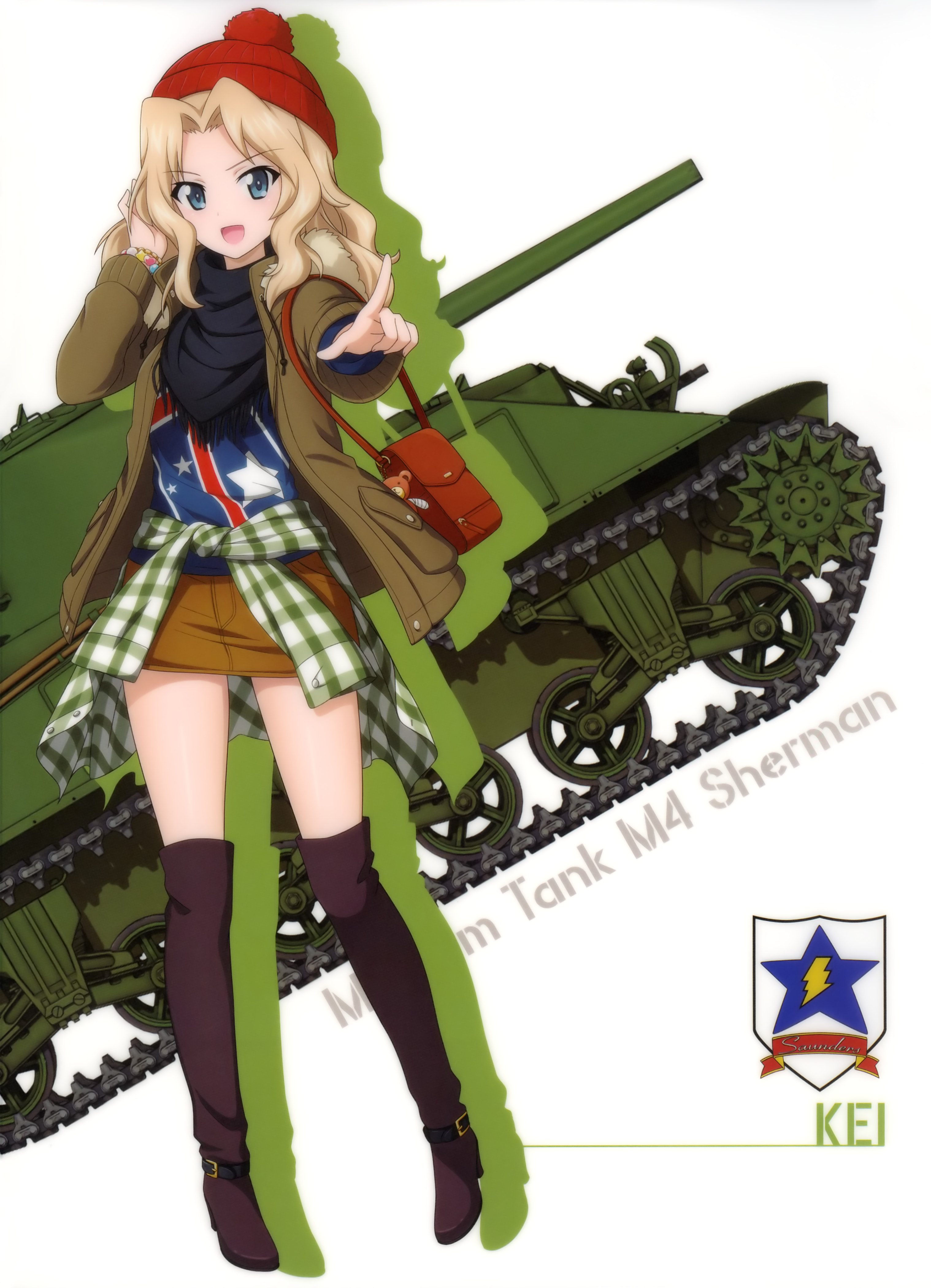 kay (girls und panzer), m4 sherman, girls und panzer, light brown hair ...