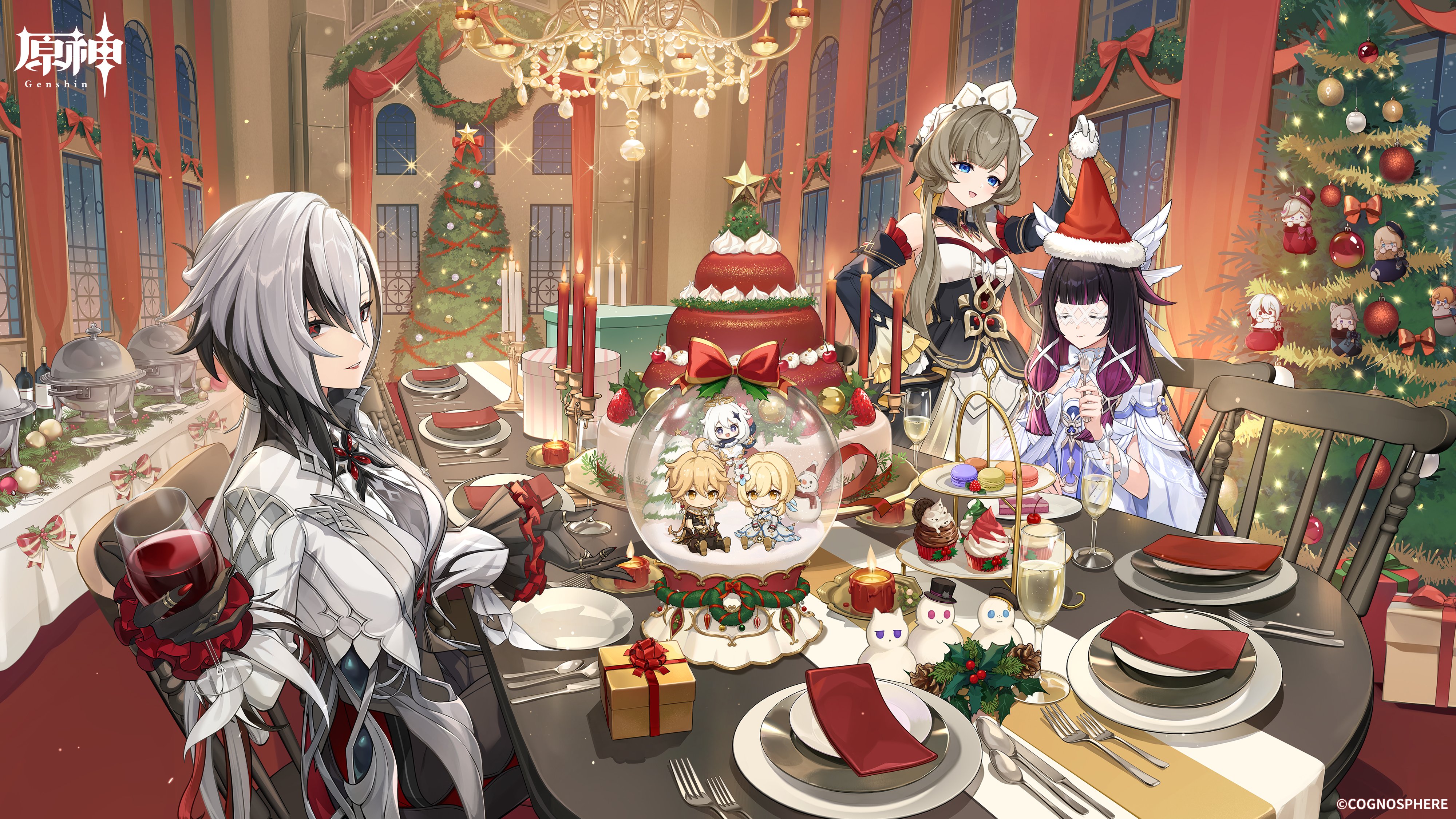 genshin impact aether arlecchino columbina lumine paimon sandrone chibi ...