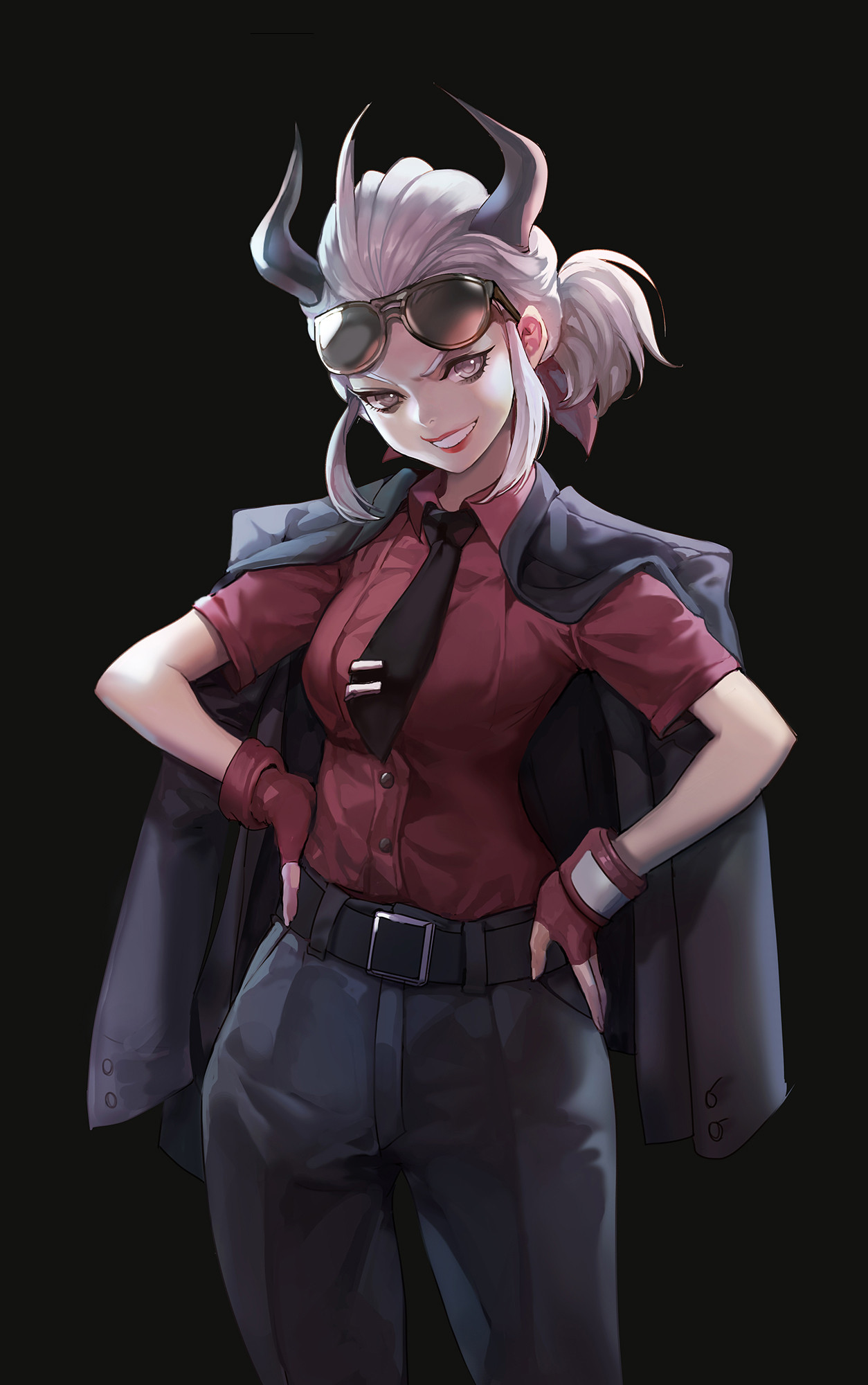 gd choco helltaker justice (helltaker) business suit horns megane ...