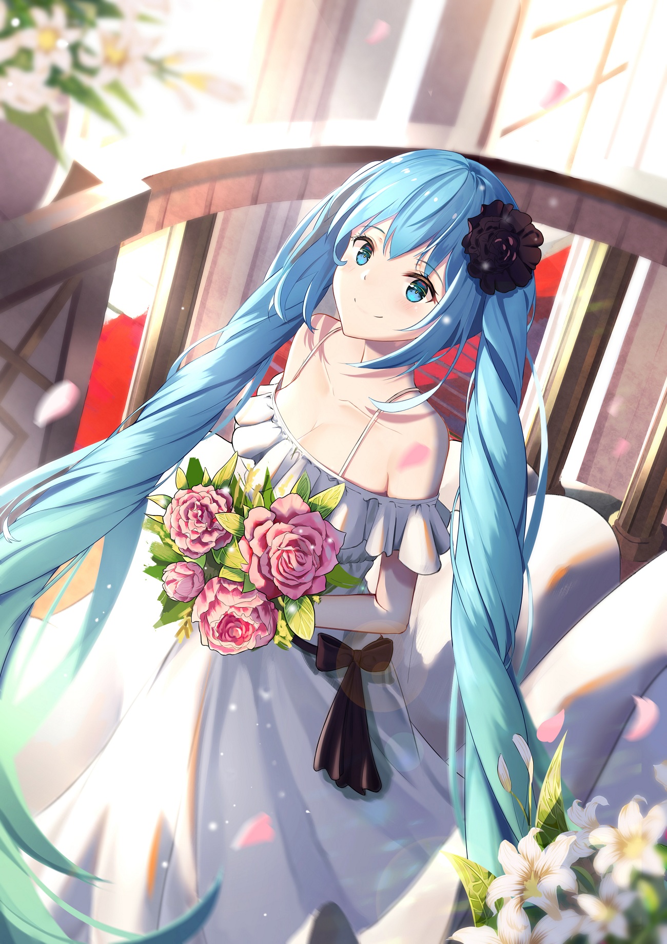 mobu (wddtfy61) vocaloid hatsune miku cleavage dress wedding dress ...