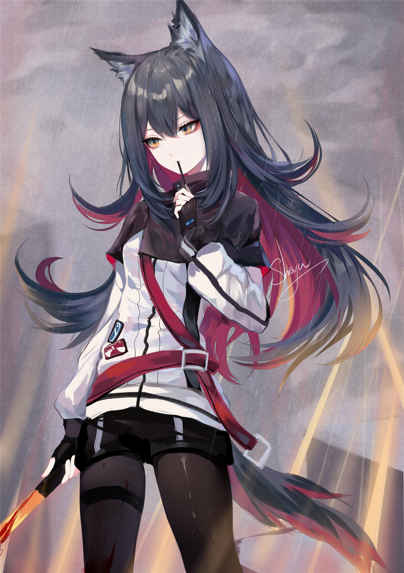 sheya arknights texas (arknights) animal ears blood garter pantyhose ...