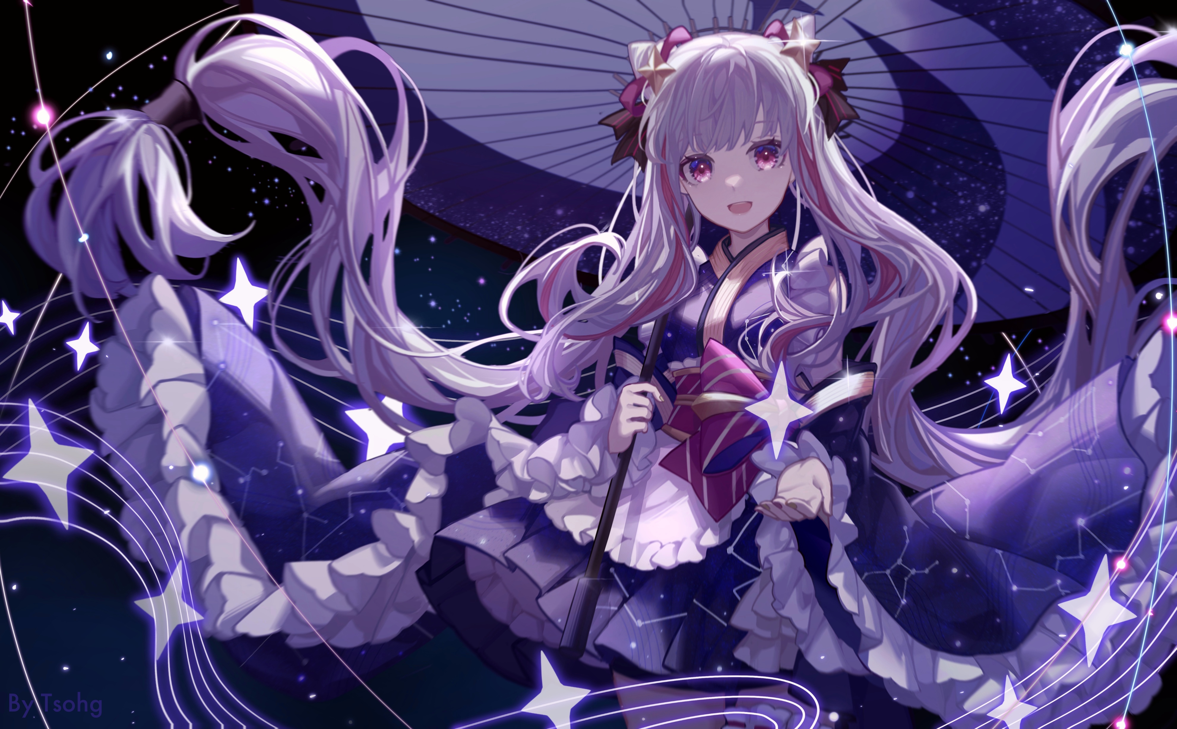 tsohg arcaea nami (arcaea) japanese clothes skirt lift umbrella ...