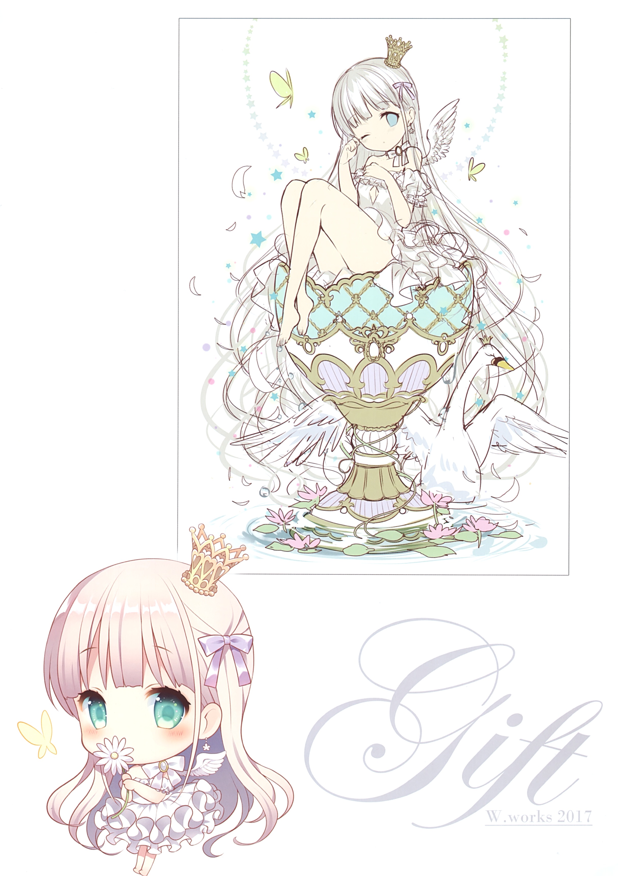 w.label wasabi (sekai) chibi dress sketch wings | #499644 | yande.re