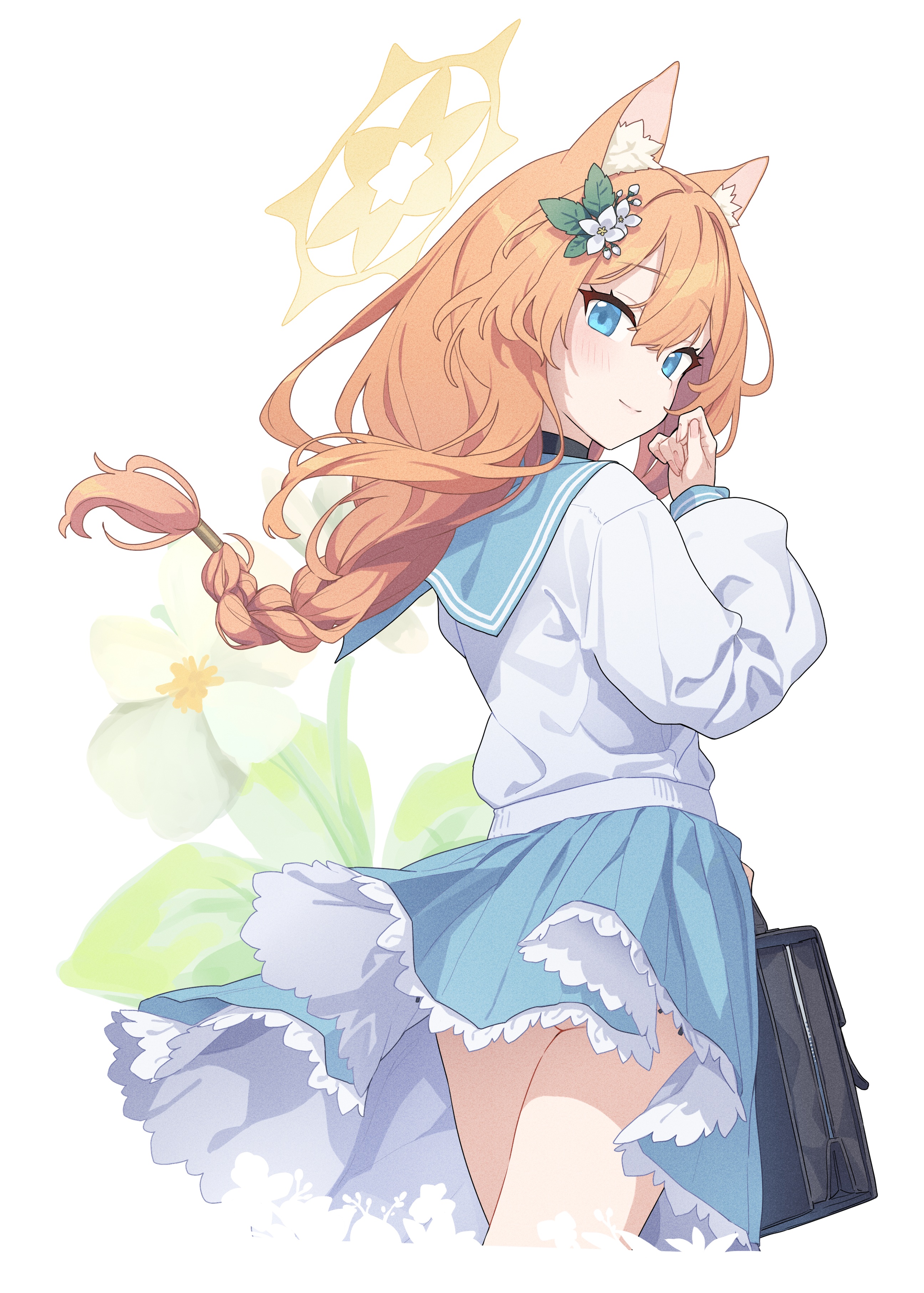 baffu blue archive iochi mari angel animal ears seifuku skirt lift ...