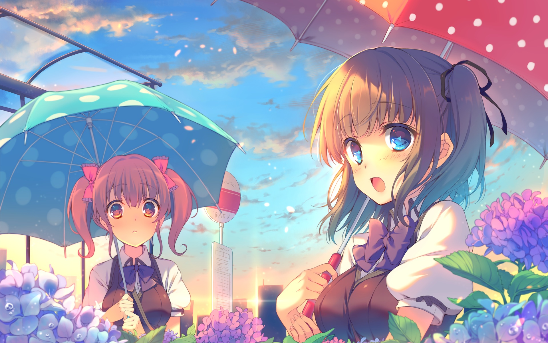 reia berry's houkou yuuka tatsumi wakaba seifuku umbrella wallpaper ...