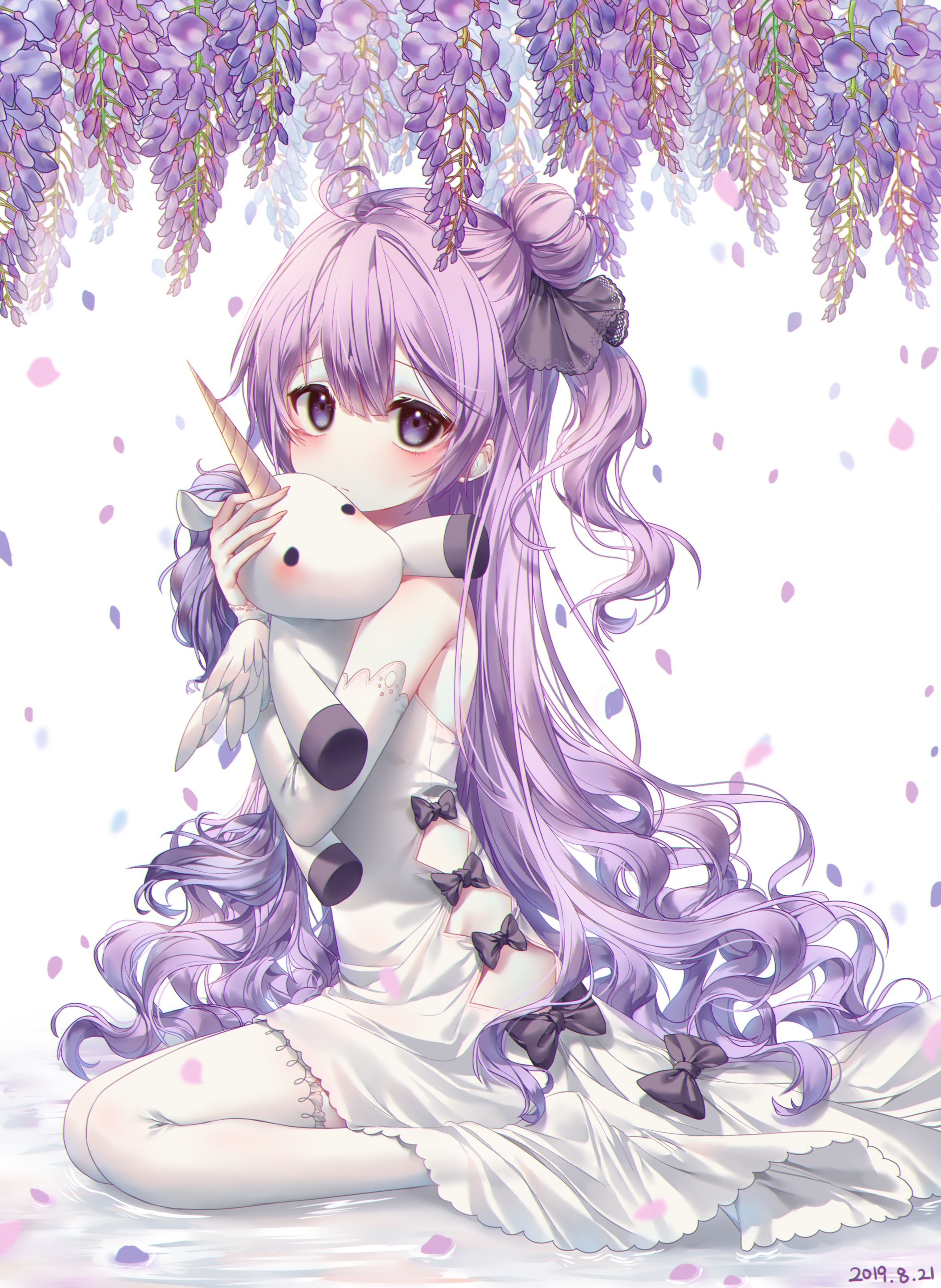 shiro albino azur lane unicorn (azur lane) dress horns thighhighs wings ...