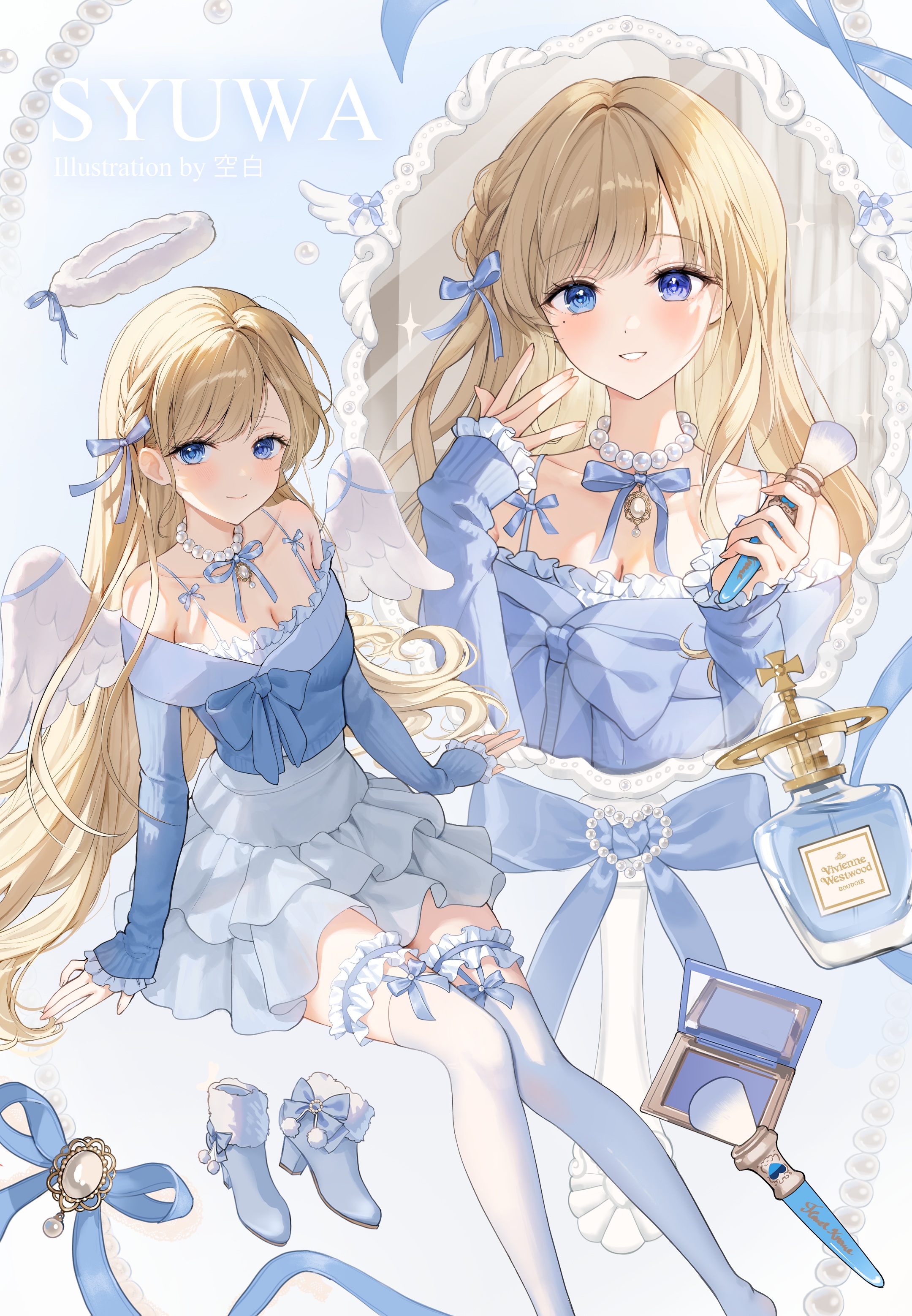 kuuhaku (wutt5584) angel garter stockings sweater thighhighs wings ...