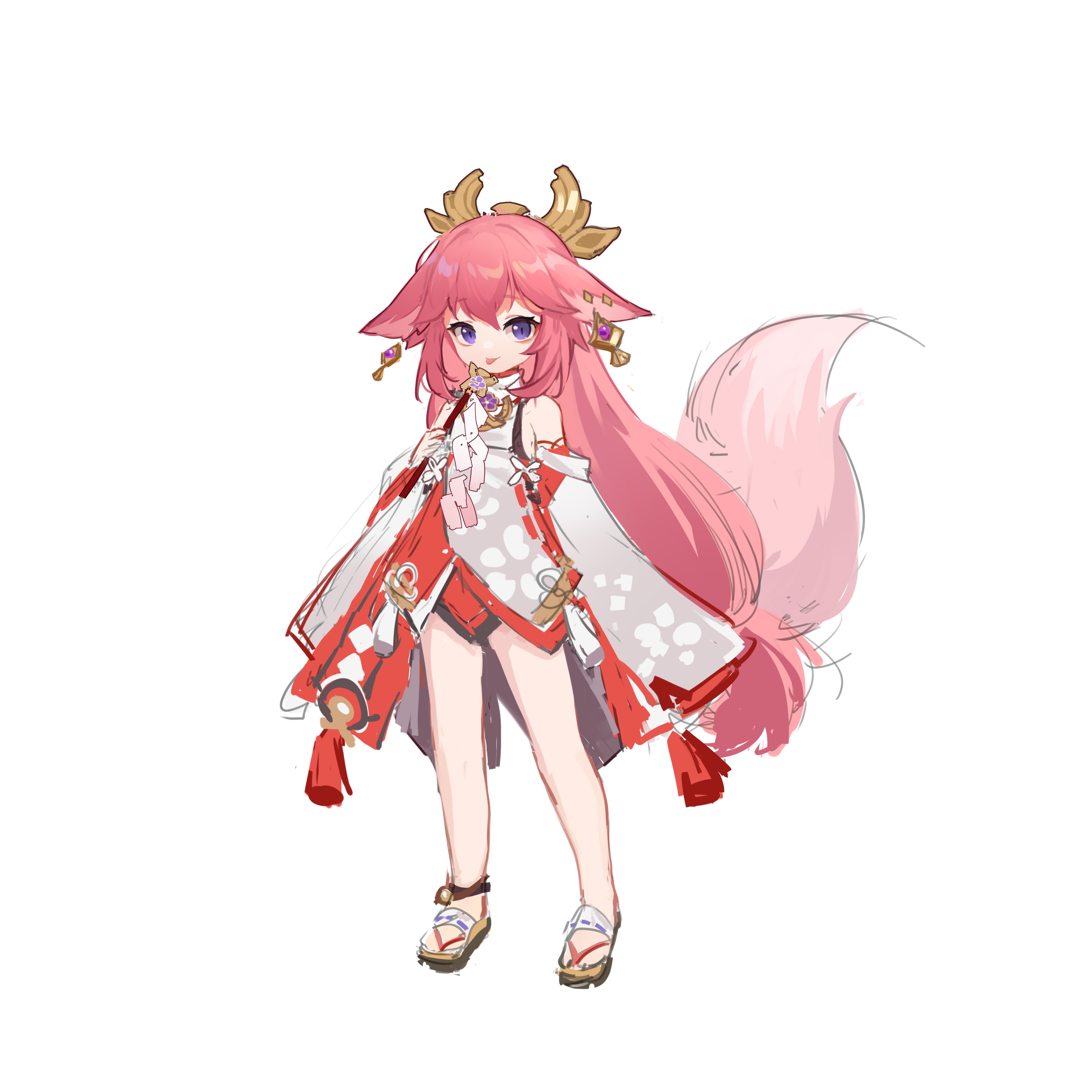 shio (7203802) genshin impact yae miko animal ears kitsune miko sketch ...