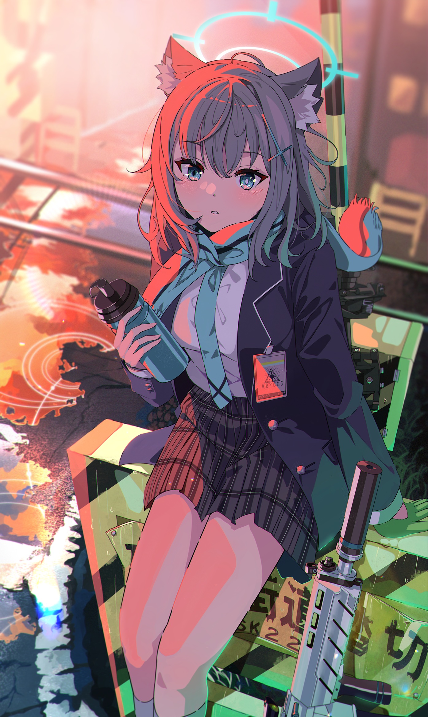 sakatsuki yakumo blue archive sunaookami shiroko angel animal ears gun ...