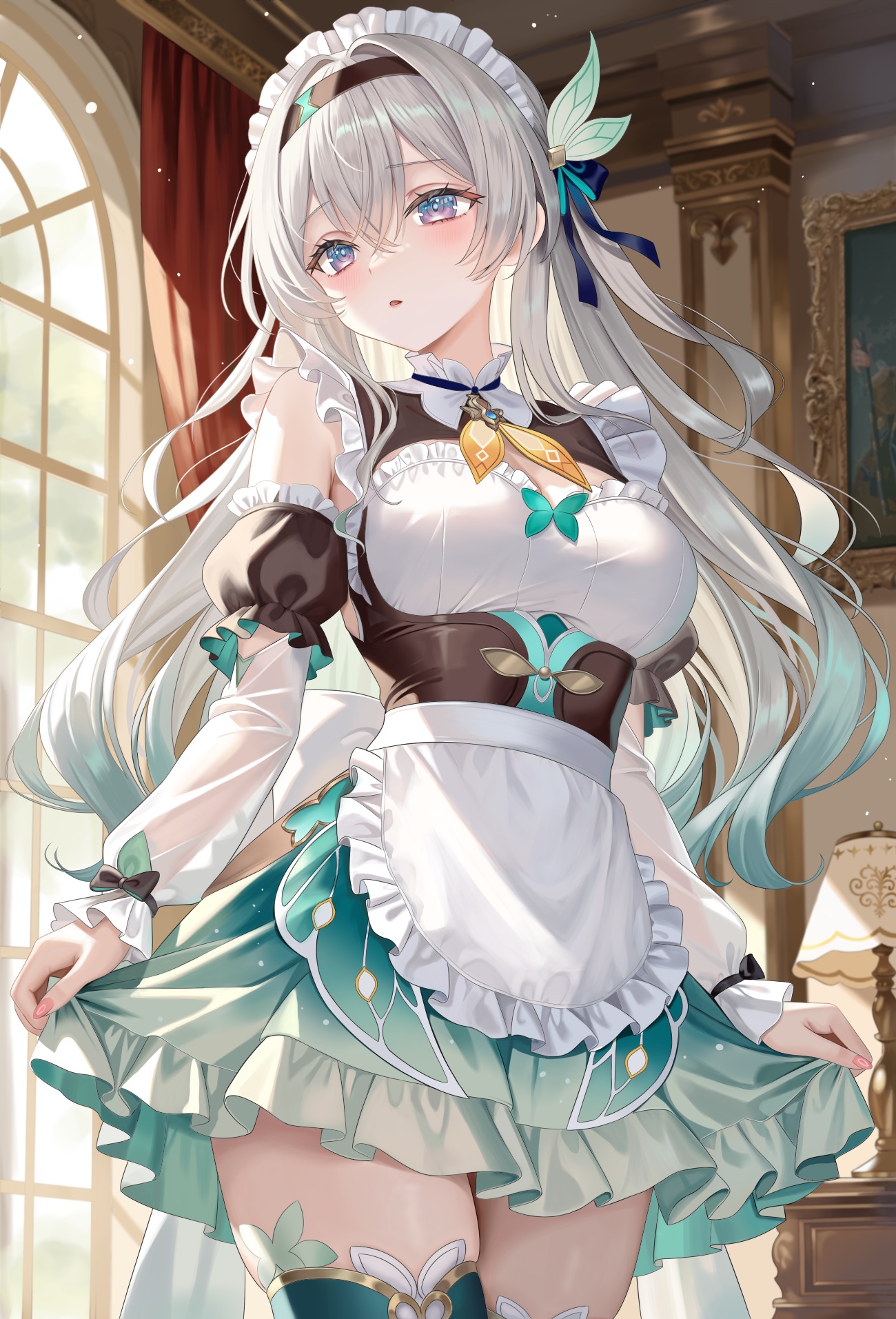 koya (koyacocoa) honkai: star rail firefly maid skirt lift thighhighs ...