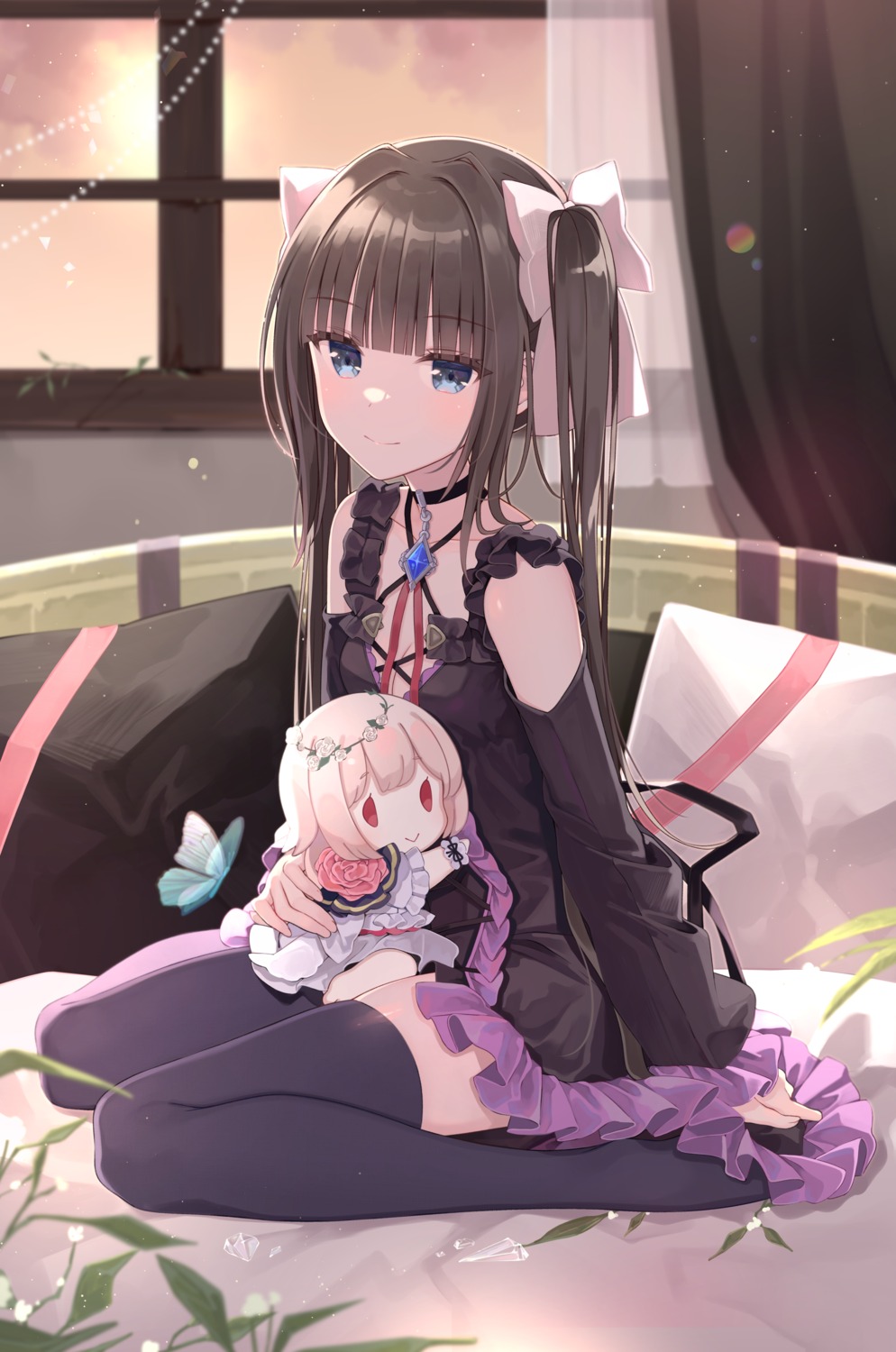 samayoi arcaea hikari (arcaea) tairitsu (arcaea) chibi dress thighhighs ...