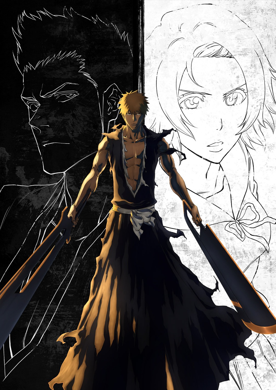 bleach: zanpakutou ibun hen kurosaki ichigo line art monochrome sword ...