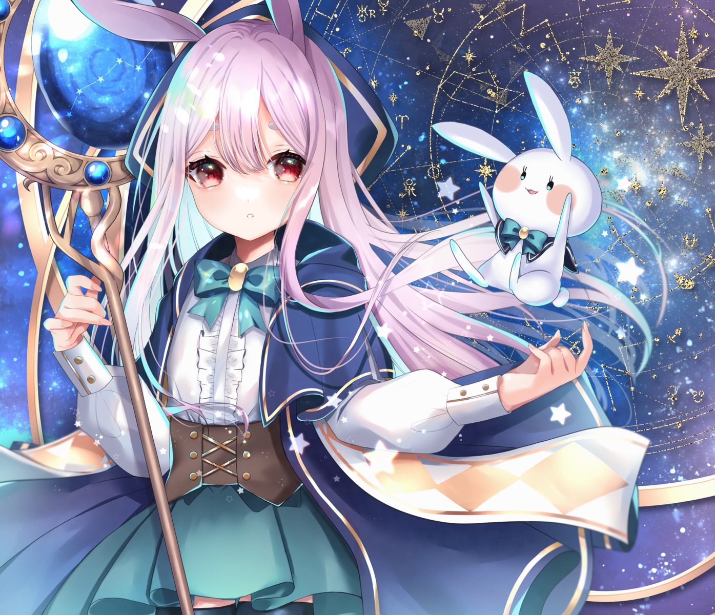 hanamame (yamamori) animal ears bunny ears skirt lift thighhighs weapon ...