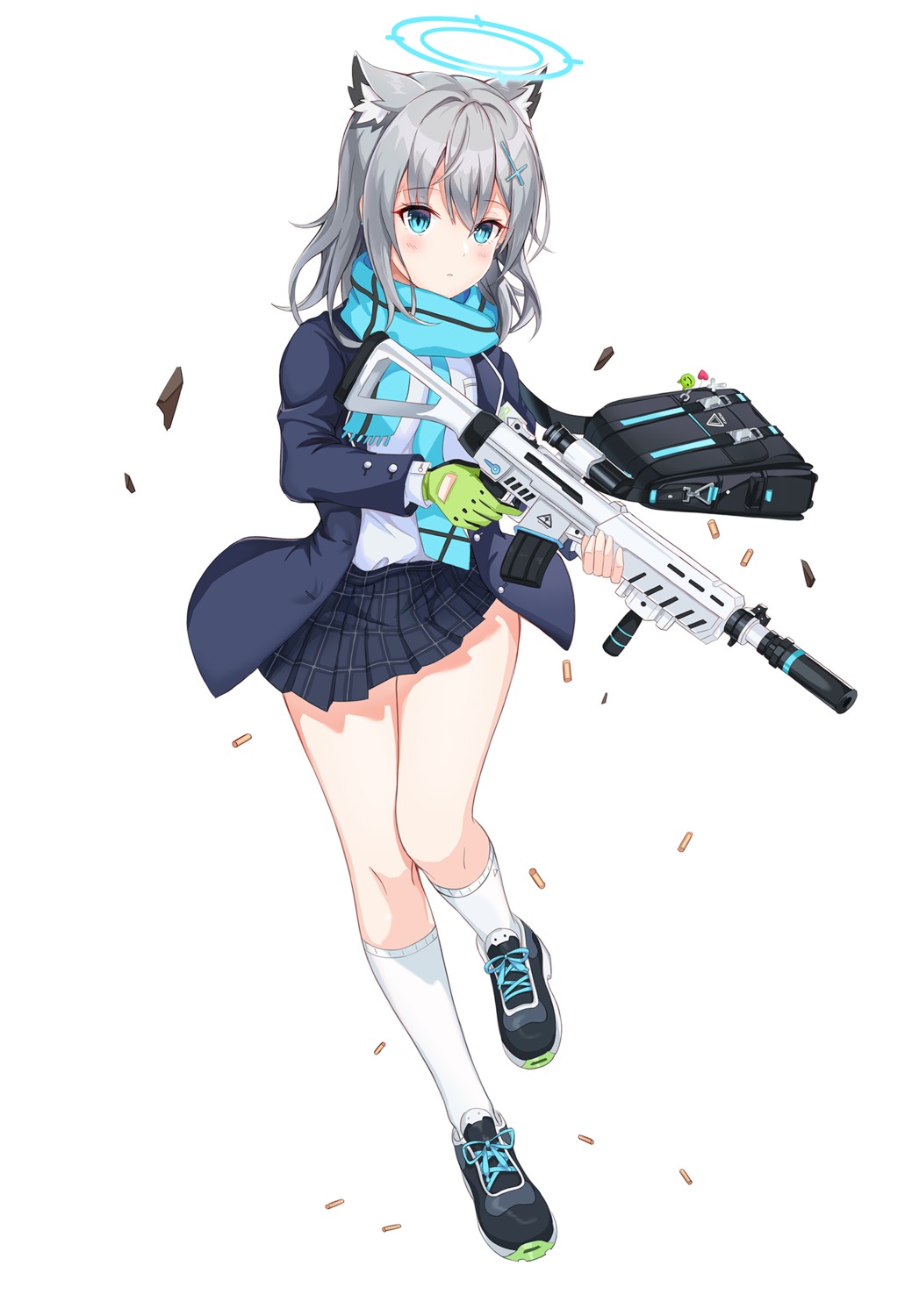 blue archive sunaookami shiroko angel animal ears gun nekomimi seifuku ...