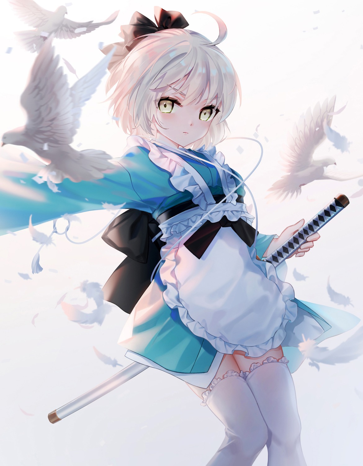 littleamber fate/grand order okita souji (fate) maid sword thighhighs ...