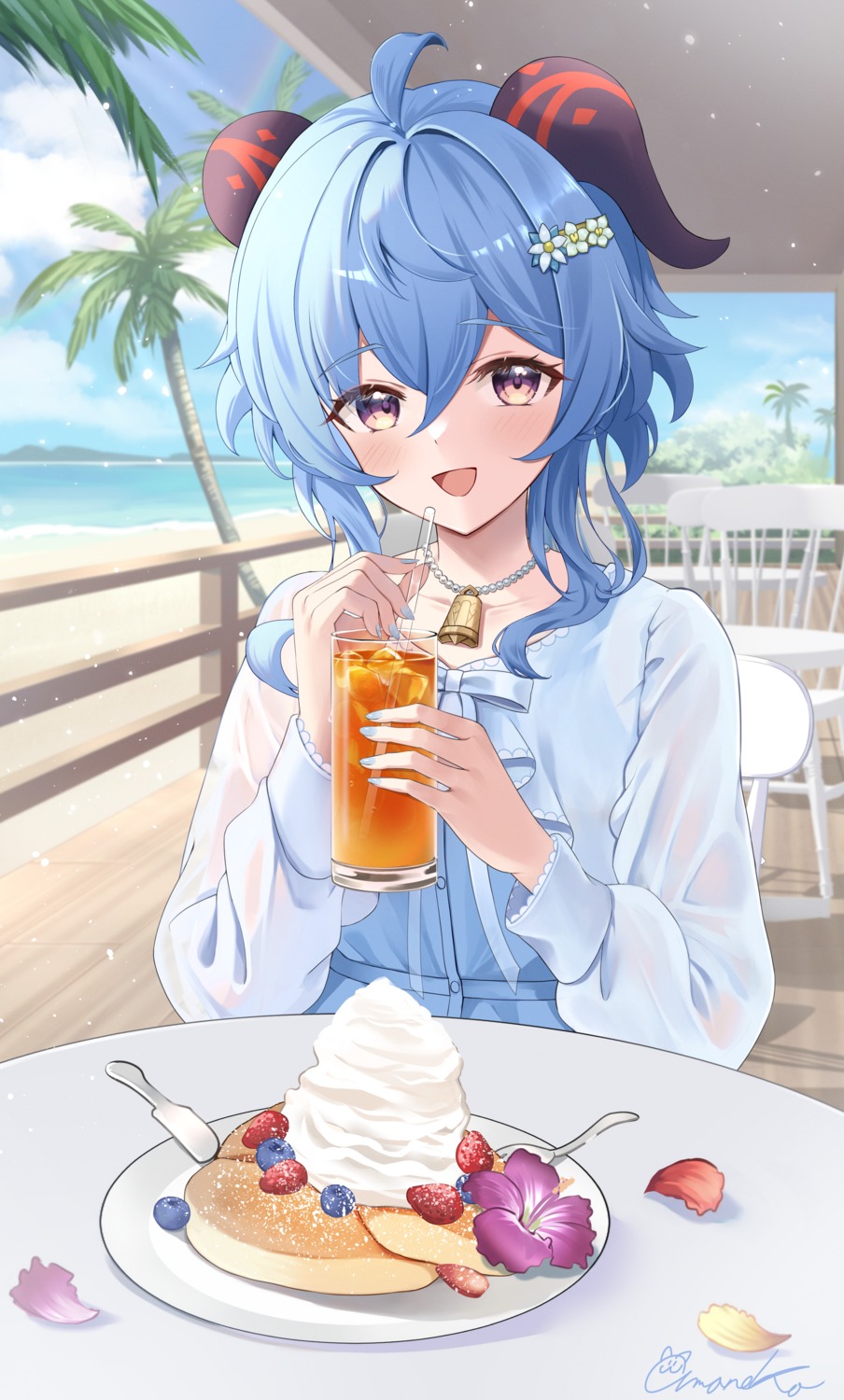 amaneko (amaneko y) genshin impact ganyu horns see through | #1182763 ...