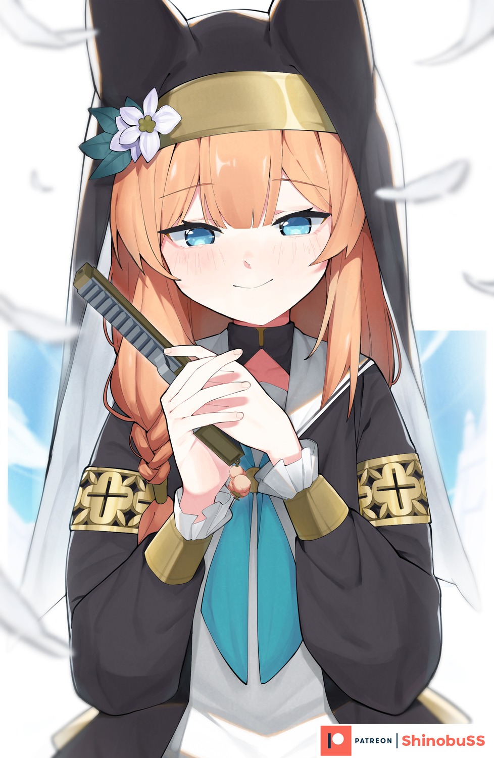 layer (shinobu) blue archive iochi mari animal ears gun nekomimi nun ...