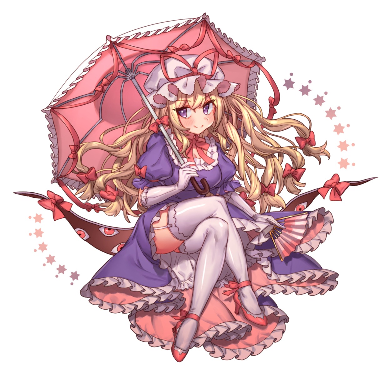 masanaga (tsukasa) touhou yakumo yukari cleavage heels skirt lift ...