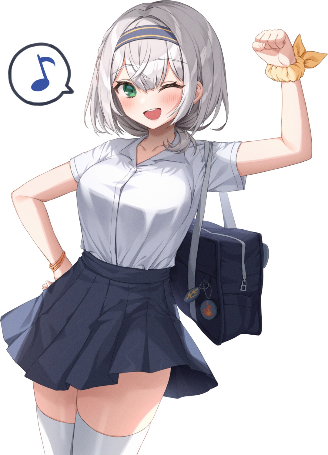 xiho (xi ho ) hololive shirogane noel seifuku skirt lift thighhighs ...