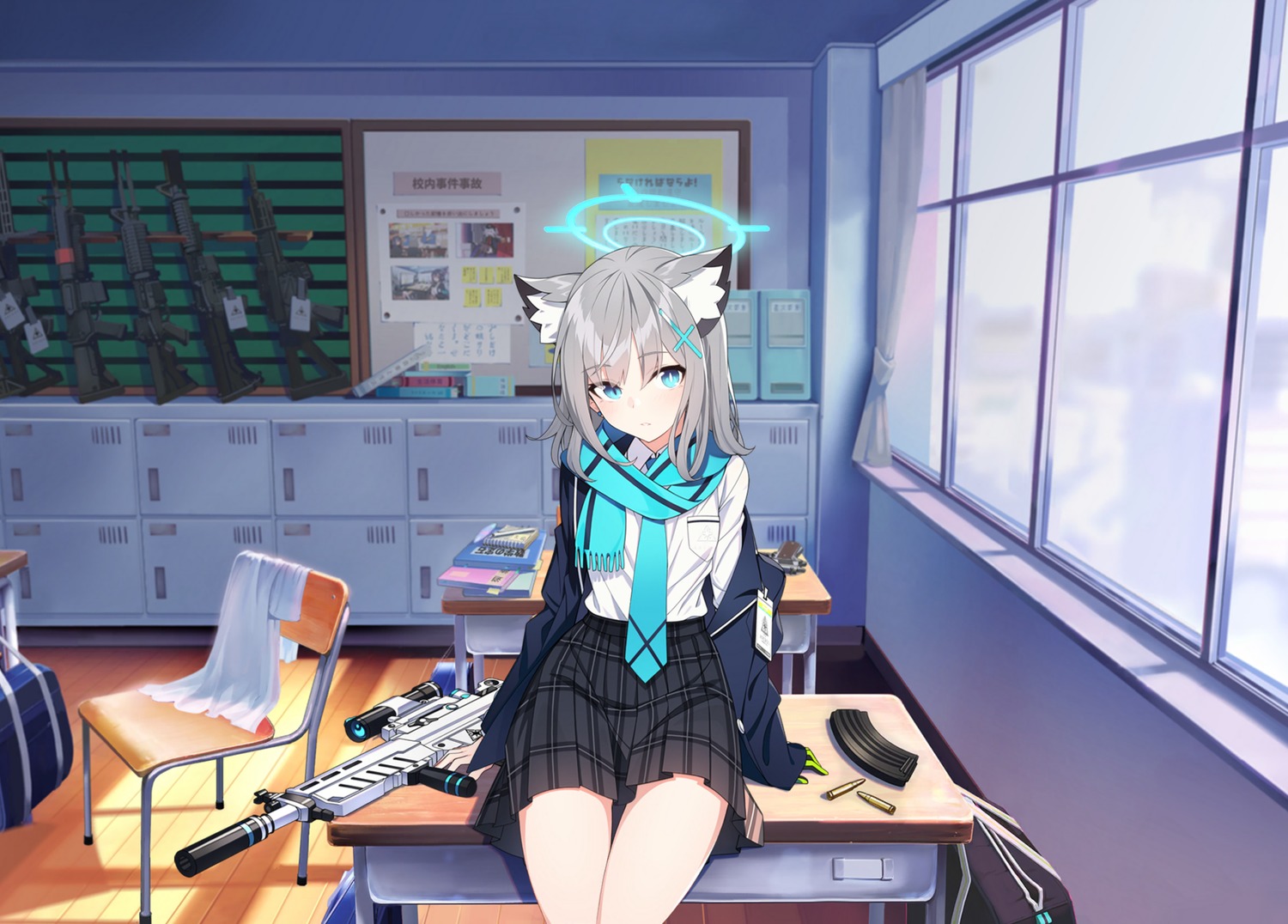 blue archive sunaookami shiroko angel animal ears game cg gun nekomimi ...