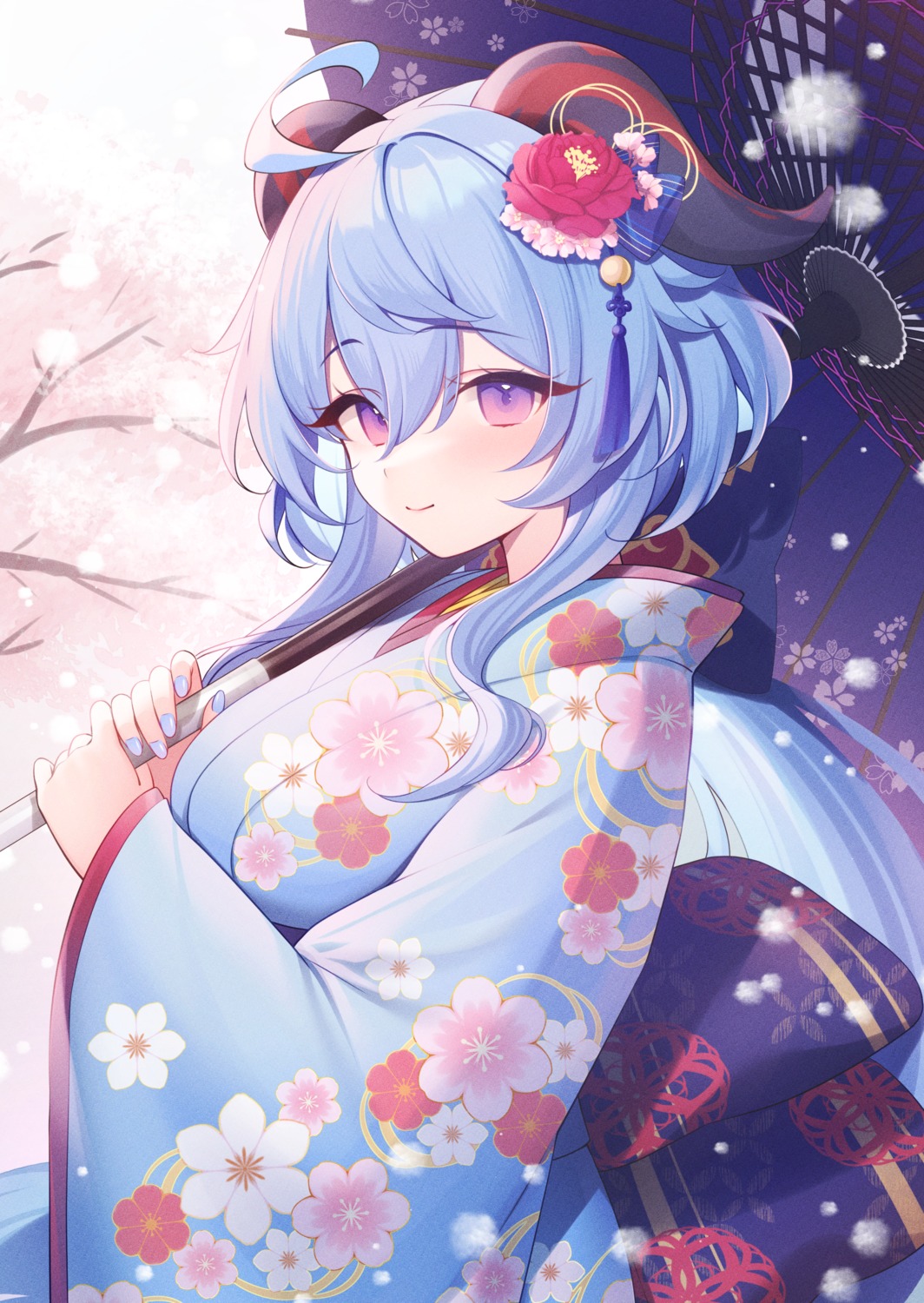 miko (royal milk) genshin impact ganyu horns kimono umbrella | #1139372 ...