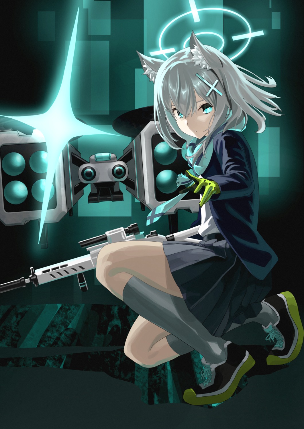 zyaki blue archive sunaookami shiroko angel animal ears gun nekomimi ...