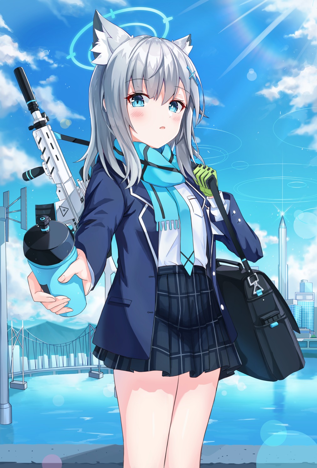 neon (hhs9444) blue archive sunaookami shiroko animal ears gun halo ...