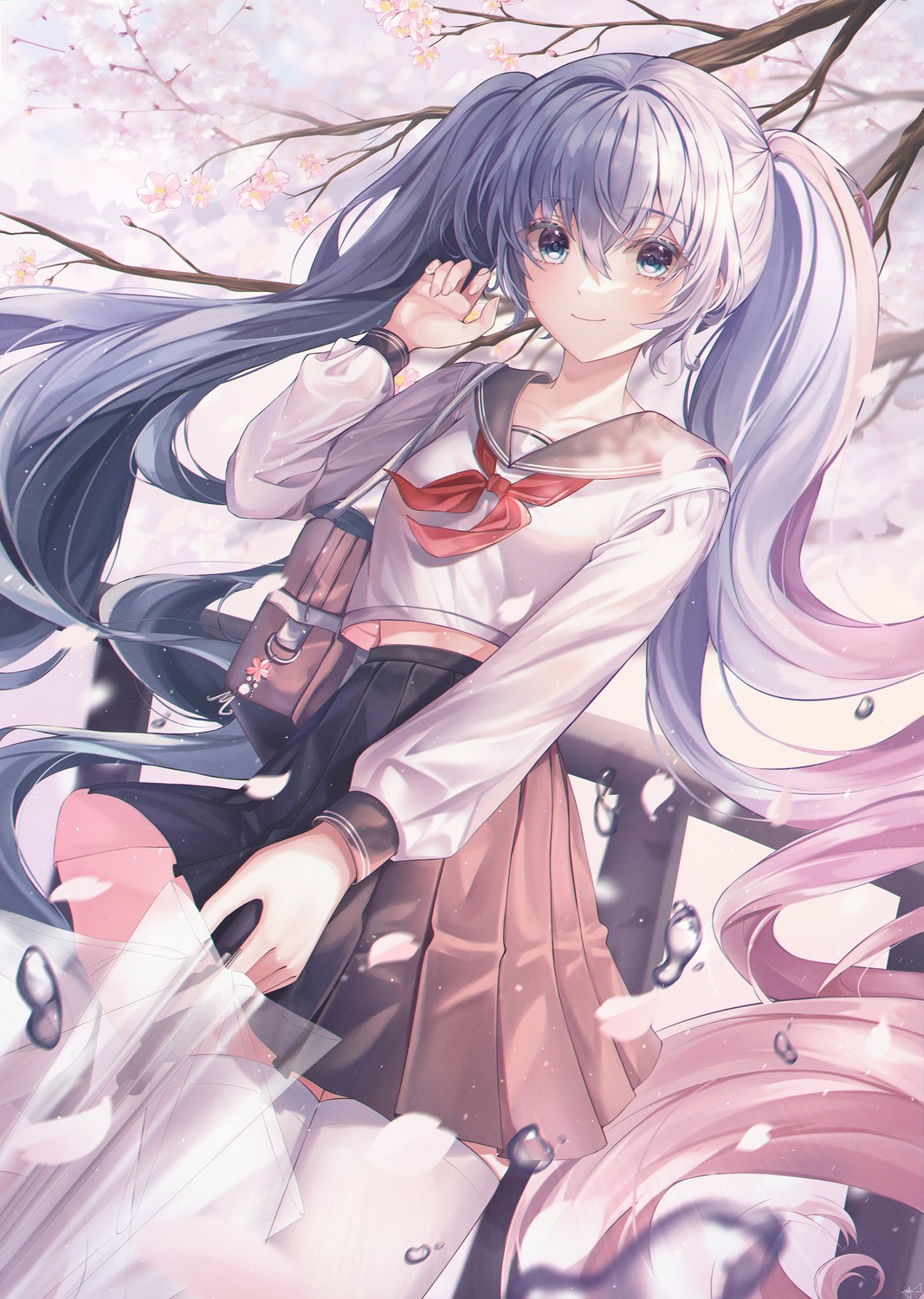 hasu (selisa) vocaloid hatsune miku seifuku skirt lift thighhighs ...