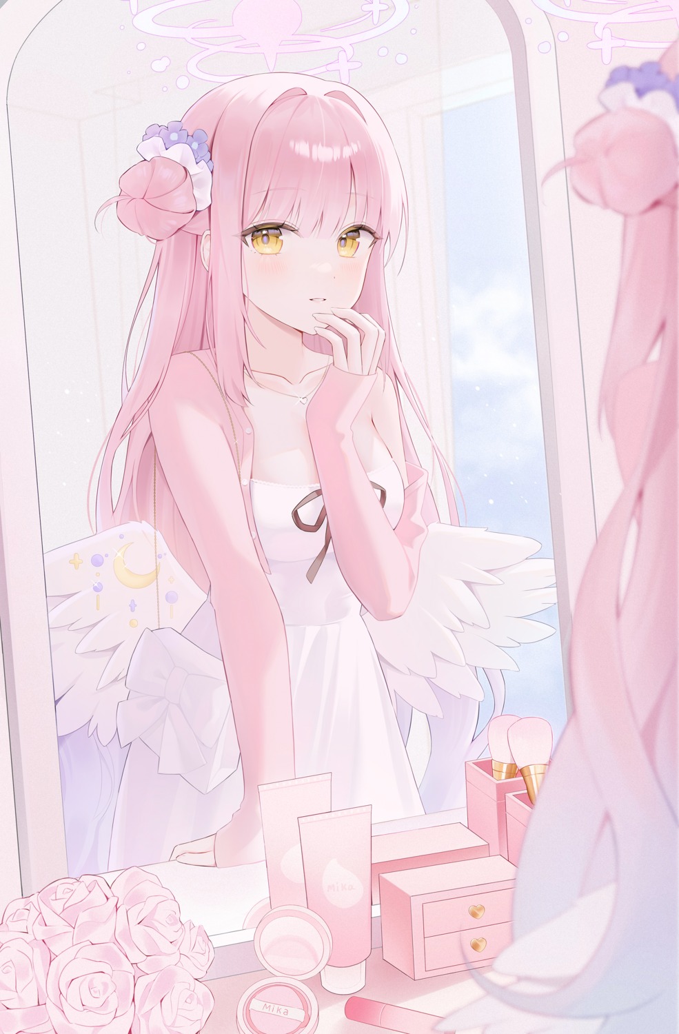 yagen (user mxur3238) blue archive misono mika angel dress no bra wings ...