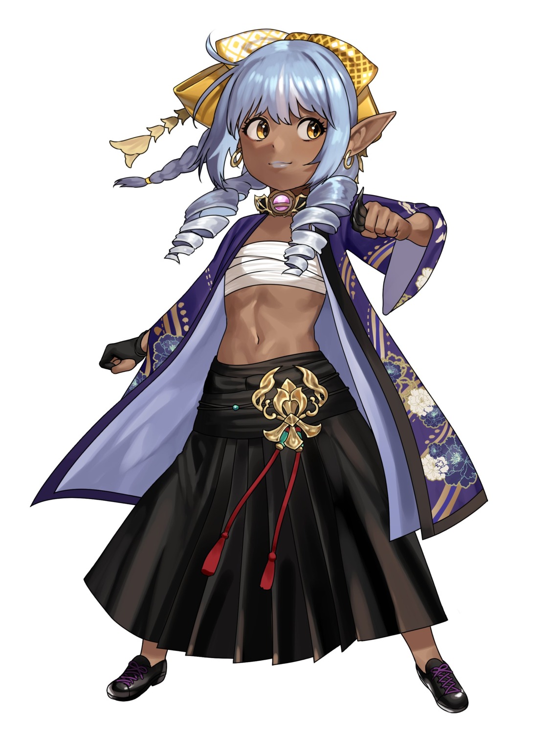 hanny (uirusu chan) japanese clothes open shirt pointy ears sarashi ...