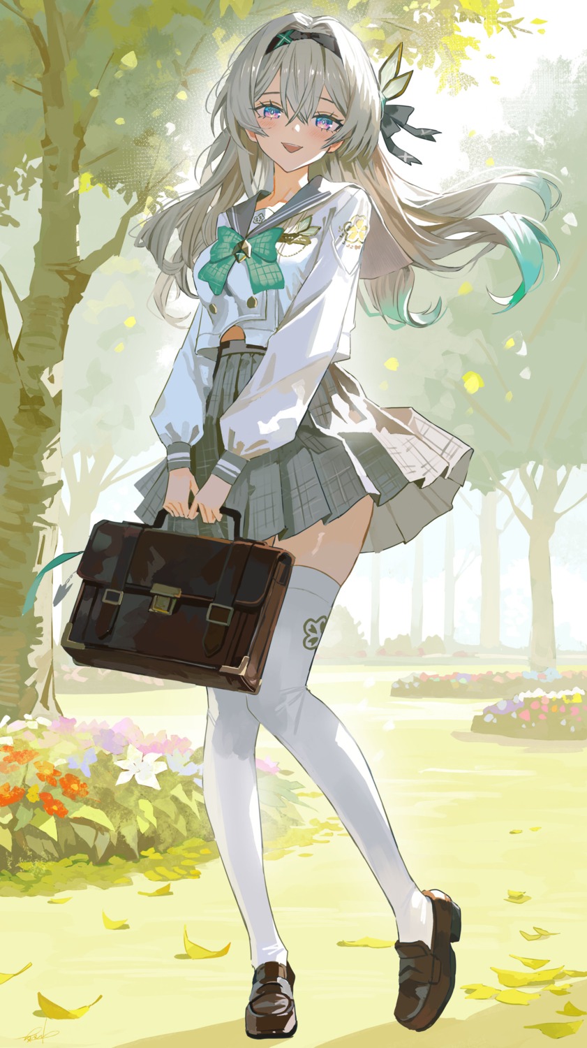 yumeno yume honkai: star rail firefly seifuku skirt lift thighhighs ...