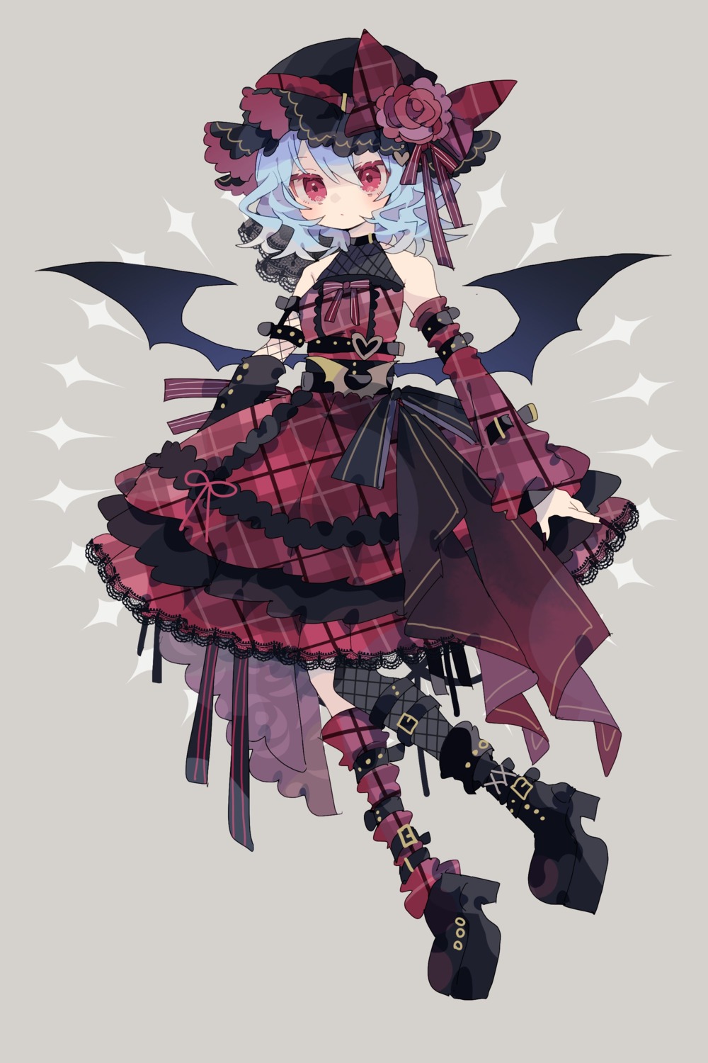 niko rashika touhou remilia scarlet dress fishnets heels no bra wings ...