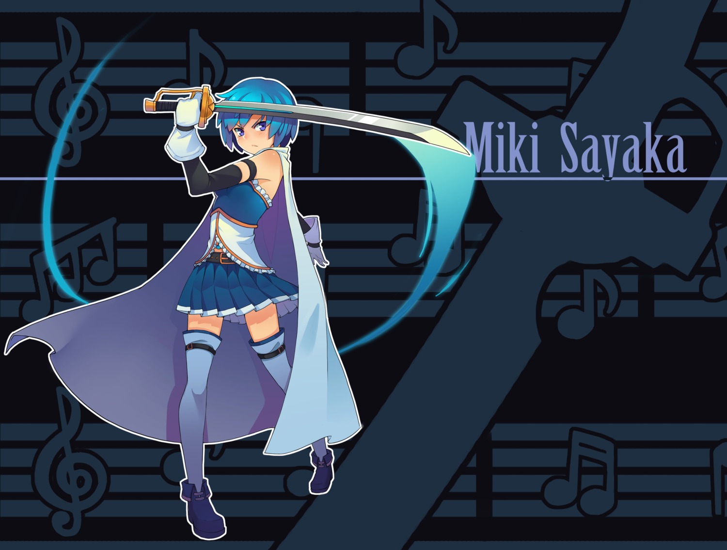 kexue mahou shoujo madoka magica miki sayaka sword thighhighs weapon ...