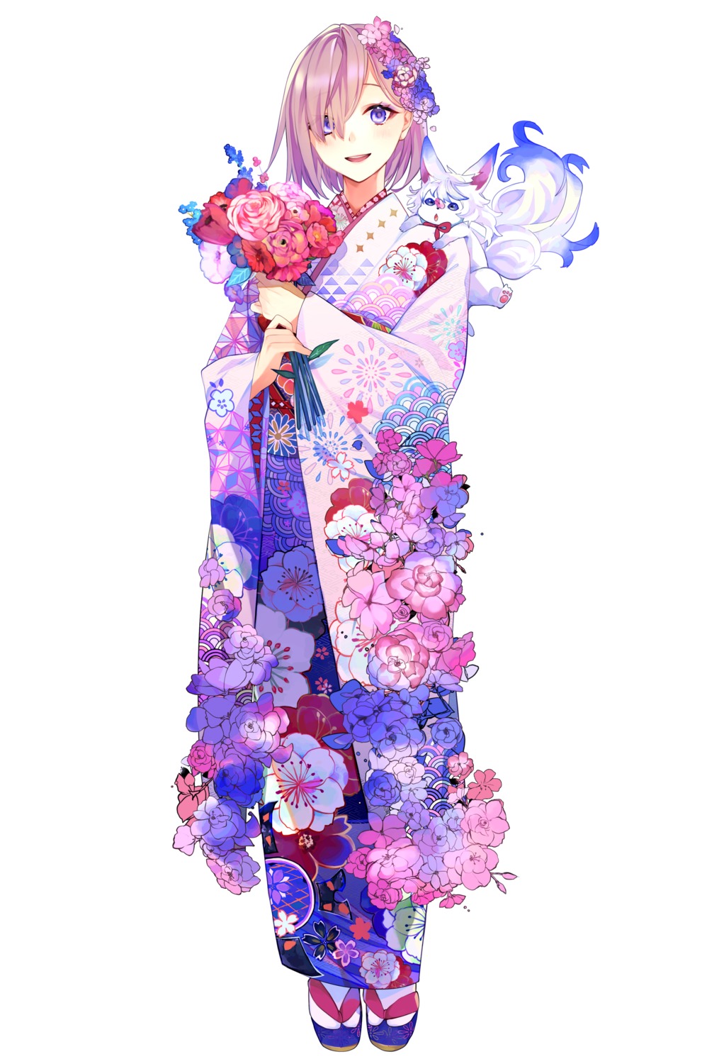 hutuu (1121) fate/grand order cath palug (fate) mash kyrielight kimono ...