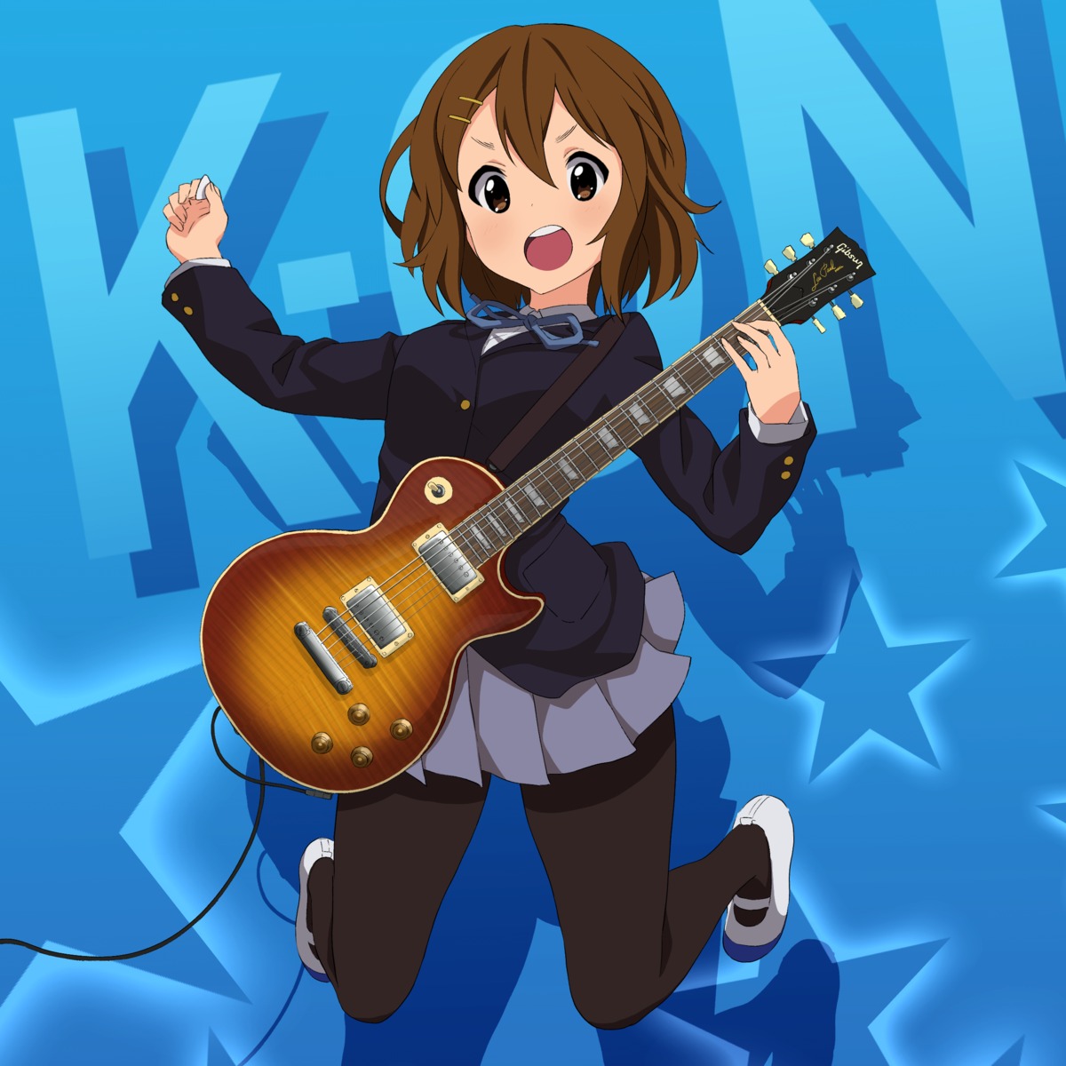 asanaya k-on! hirasawa yui guitar pantyhose seifuku skirt lift ...