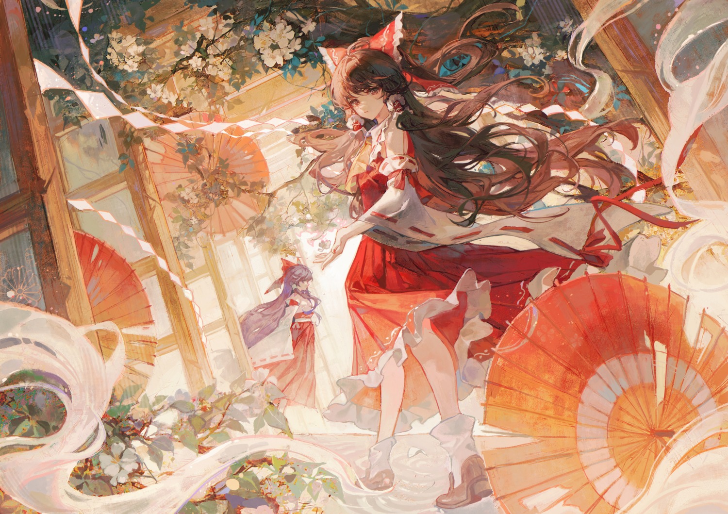 maccha (mochancc) touhou hakurei reimu miko umbrella | #1028810 | yande.re